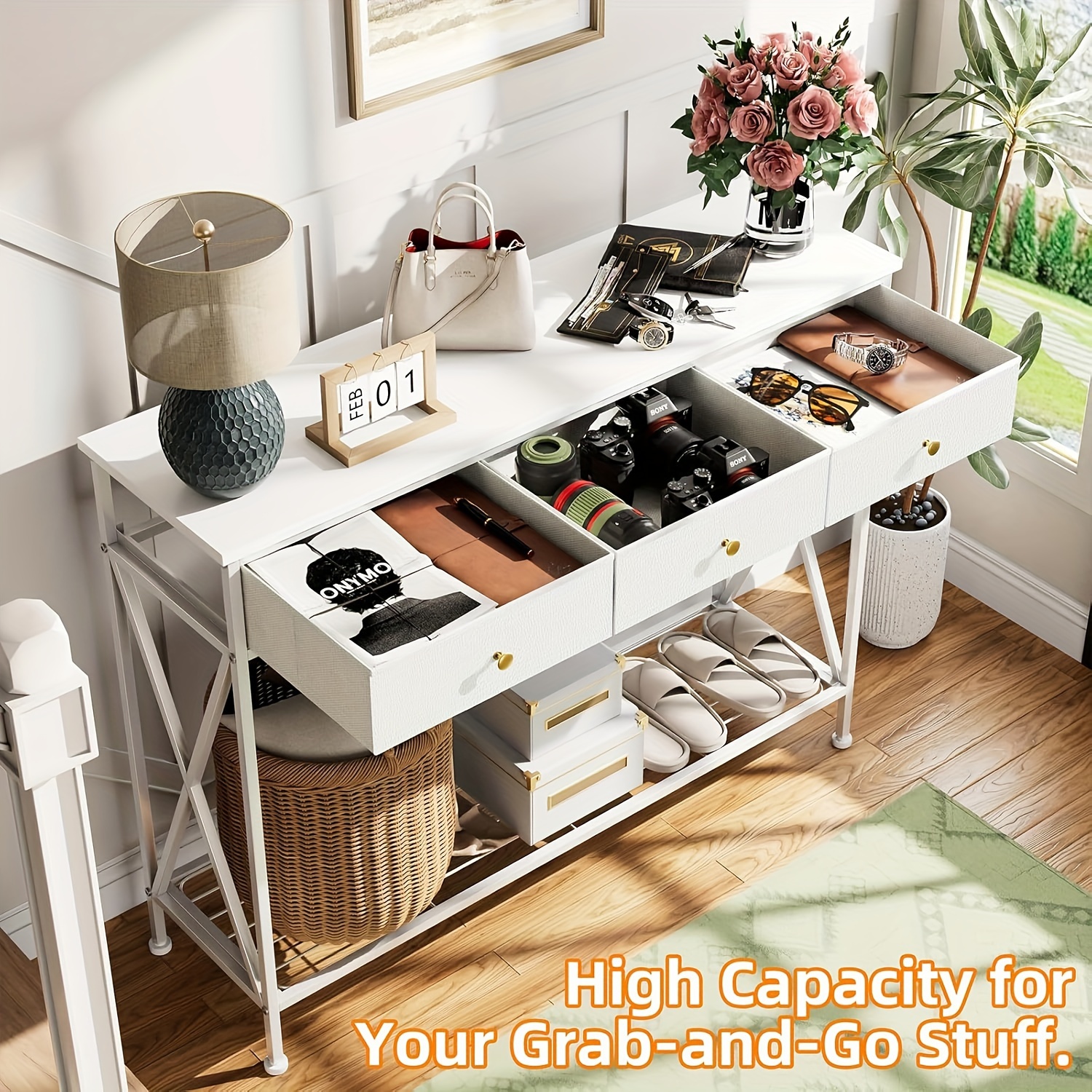 Narrow Entryway Drawers Led Sofa Tables Living Room - Temu