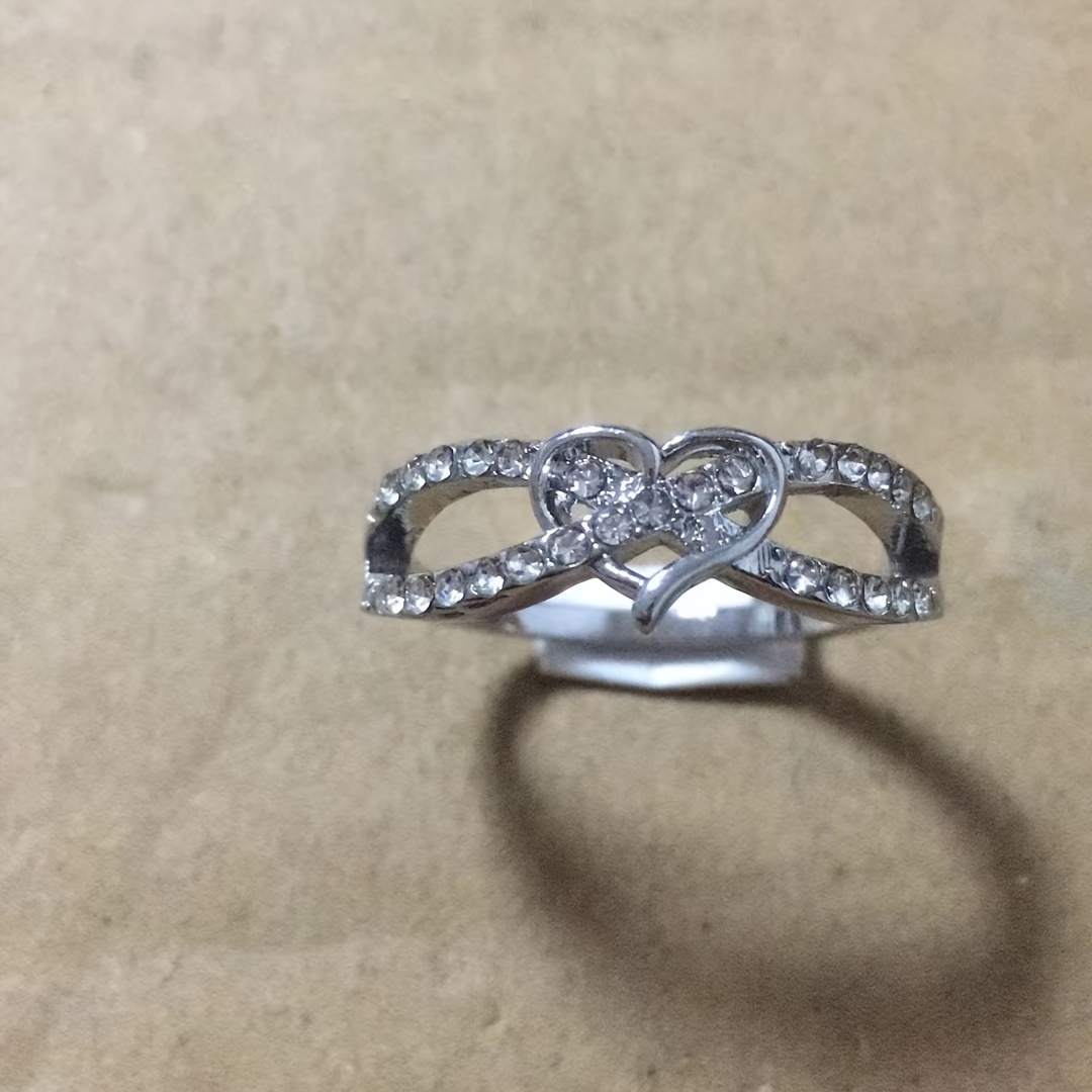 Fashion Alloy Inlaid Rhinestone Love Heart Shaped Ring - Temu United ...