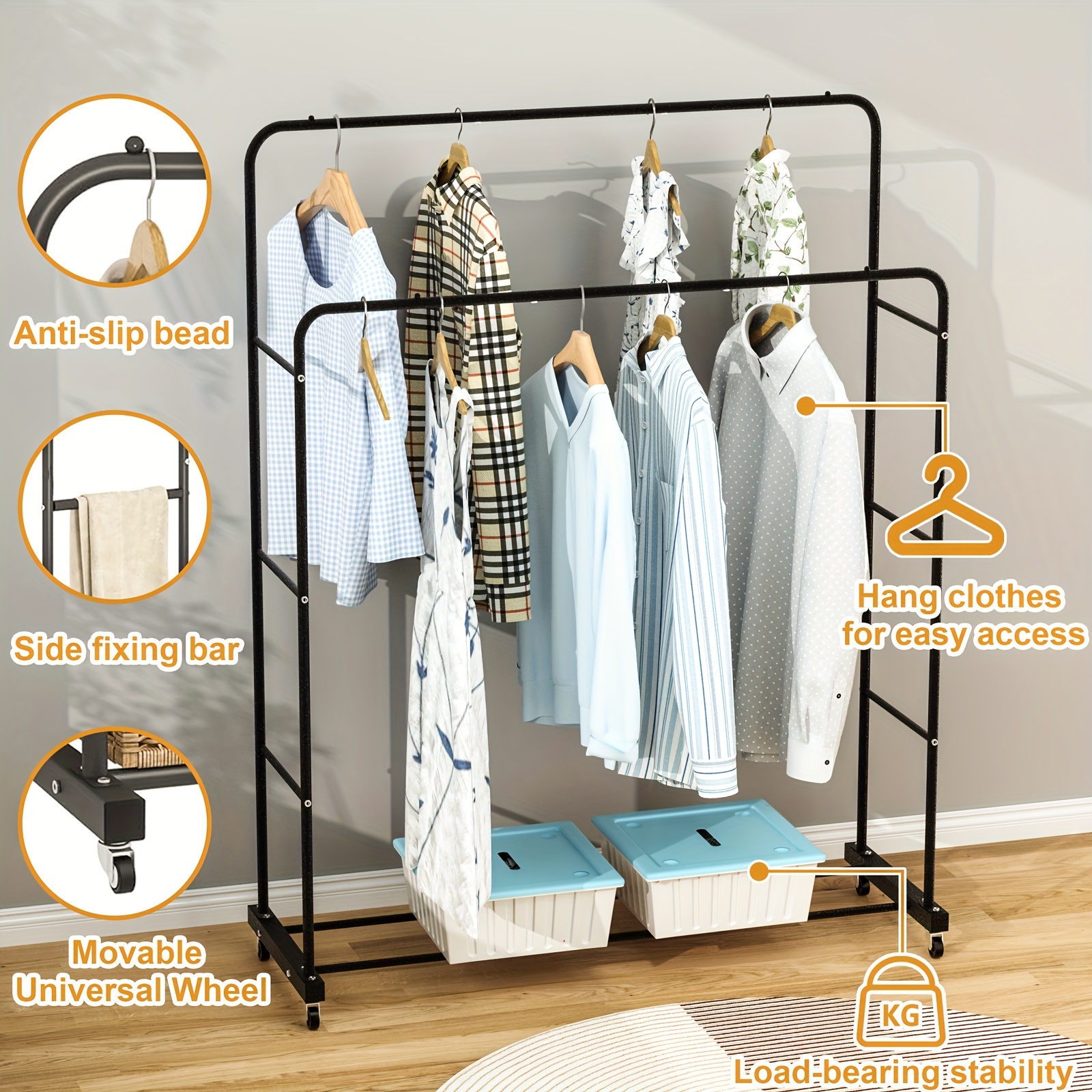 Adjustable Dual pole Metal Closet Organizer Wheels Shoe Rack - Temu ...