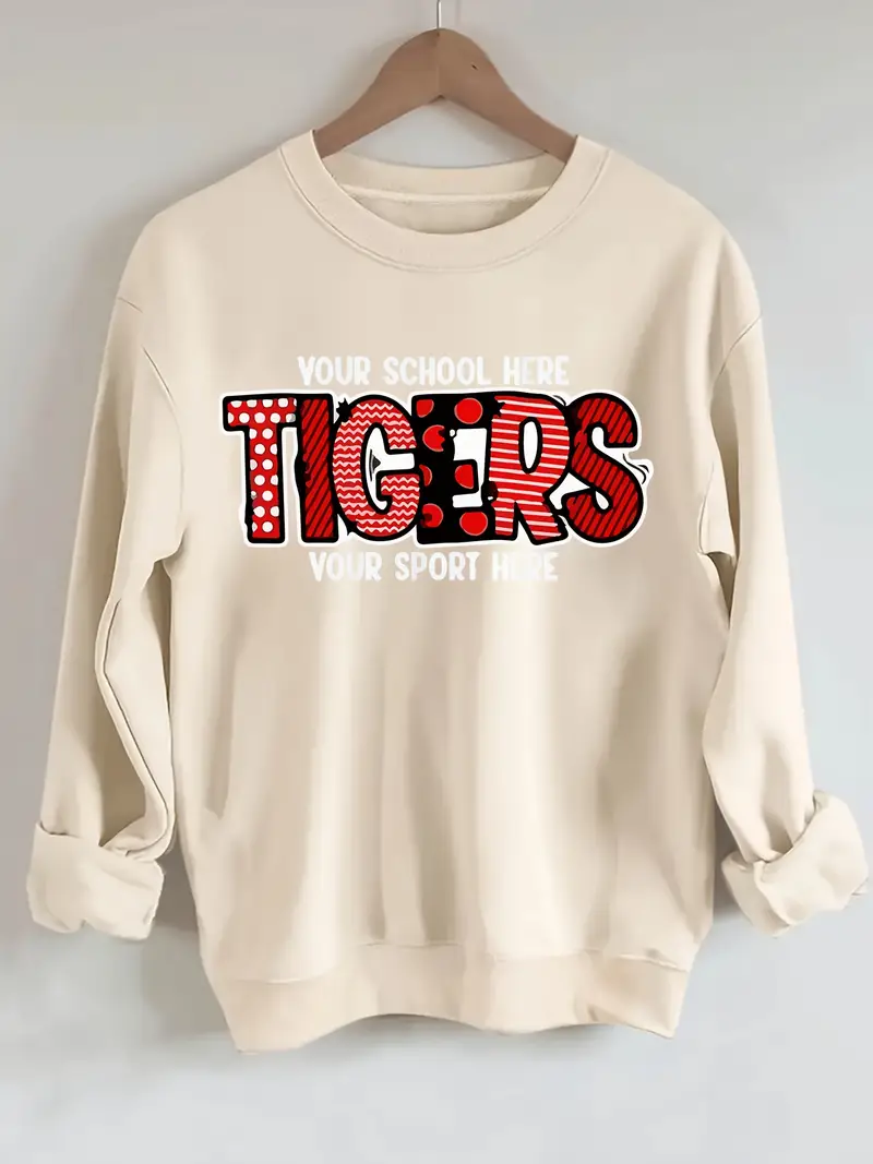 Letter Print Sweatshirt Plus Size Crew Neck Casual Temu Australia