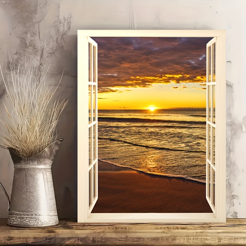 1pc, Frameless, 12x16 Inches, Open Window To See The Sea Beach, Open ...