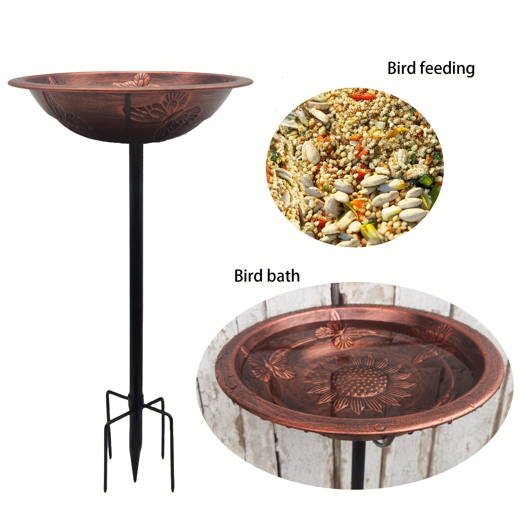 Iron Bird Bath With Seed Tray, 24.4-inch Freestanding Garden Bird ...