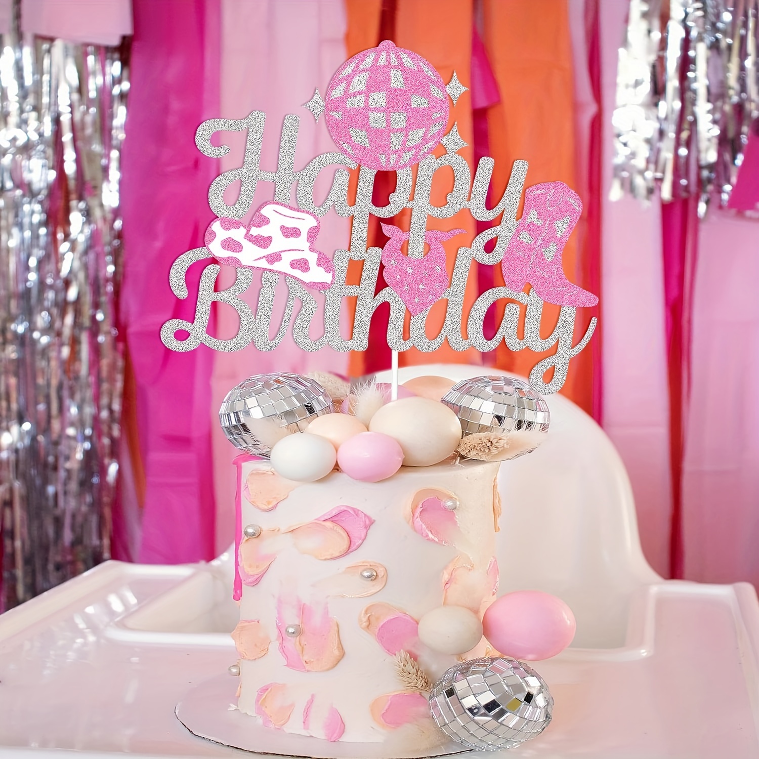 Western Cowgirl Birthday Cake Topper Pink Theme Party - Temu
