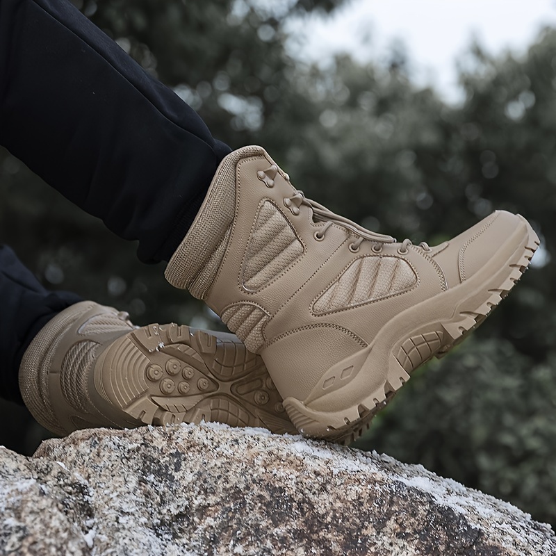 Mens Solid Colour High Top Military Style Hiking Boots Comfy Non Slip ...