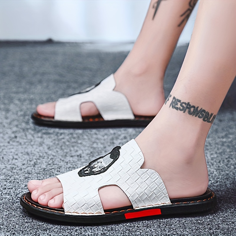 Mens Character Graphic Design Trendy Slides With Pu Leather Uppers Non ...