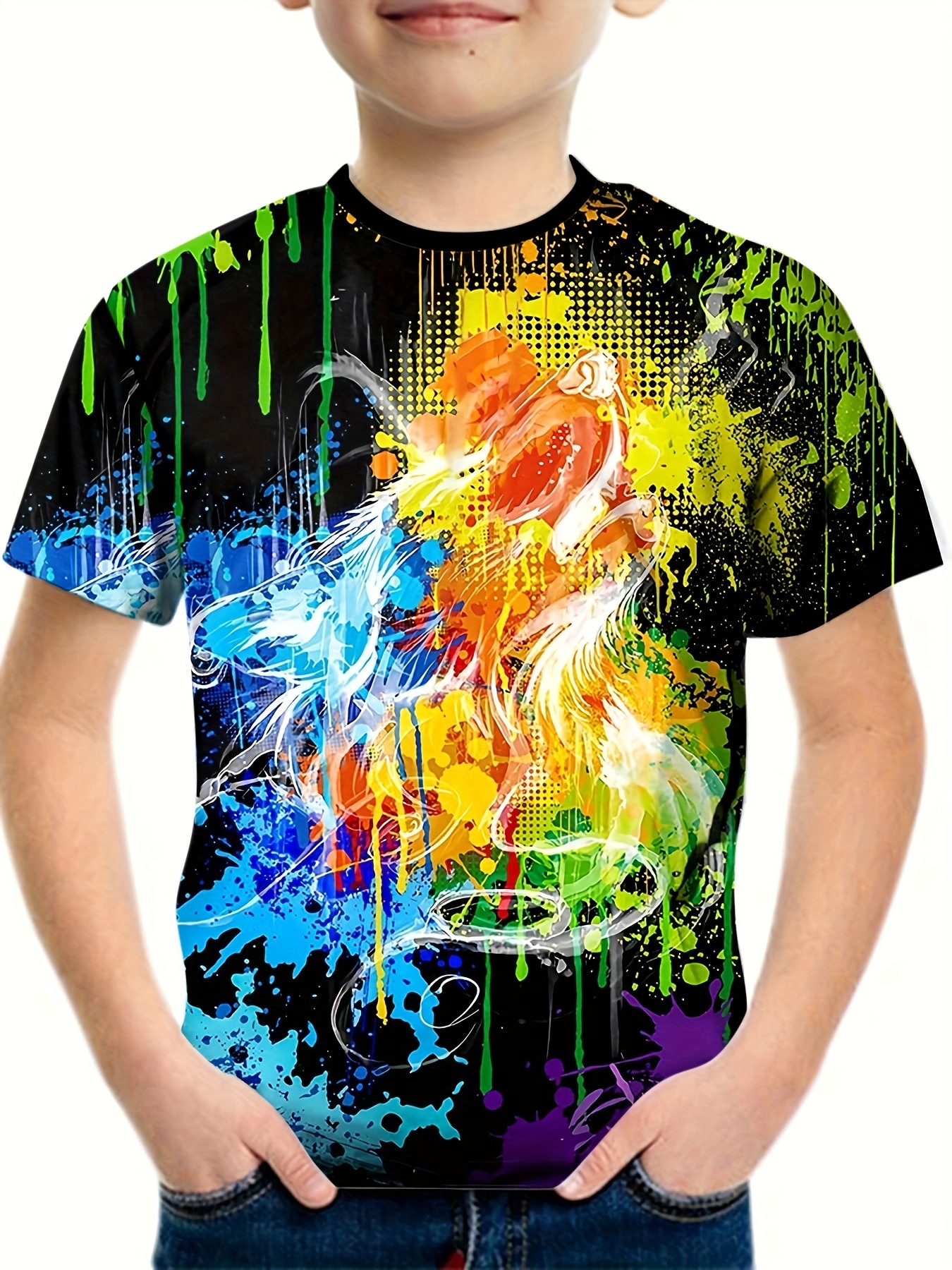 Stylish Graffiti Print T shirt Casual Crew Neck Top - Temu New Zealand