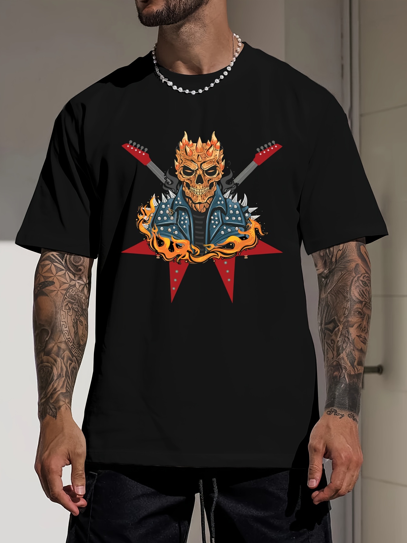 Men's Punk Style Skull Graphic Print Short Sleeve T shirts - Temu Canada