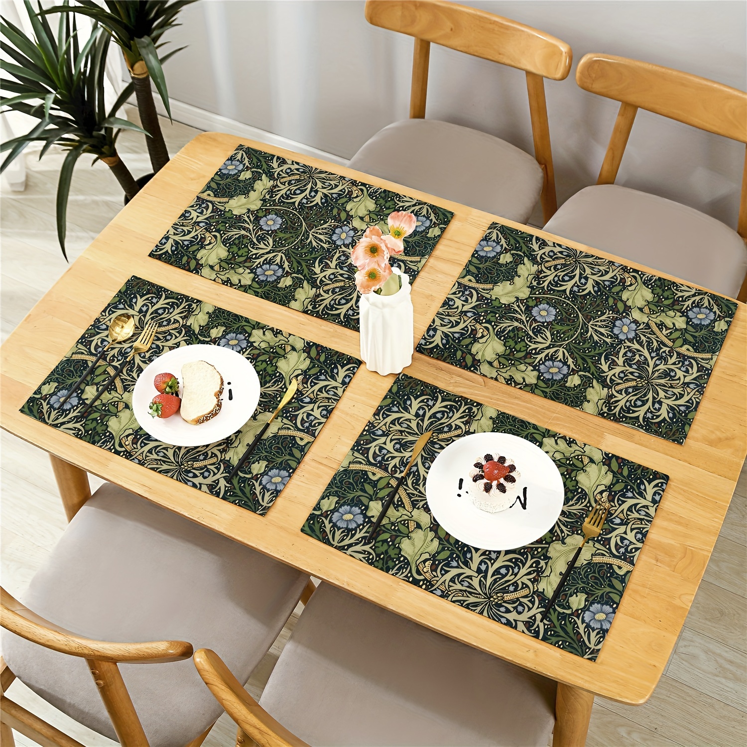 William Morris Floral Pattern Linen Blend Woven Placemats - Temu