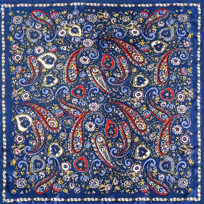 Retro Multicolor Paisley Printed Square Scarf Simulated Silk - Temu New ...