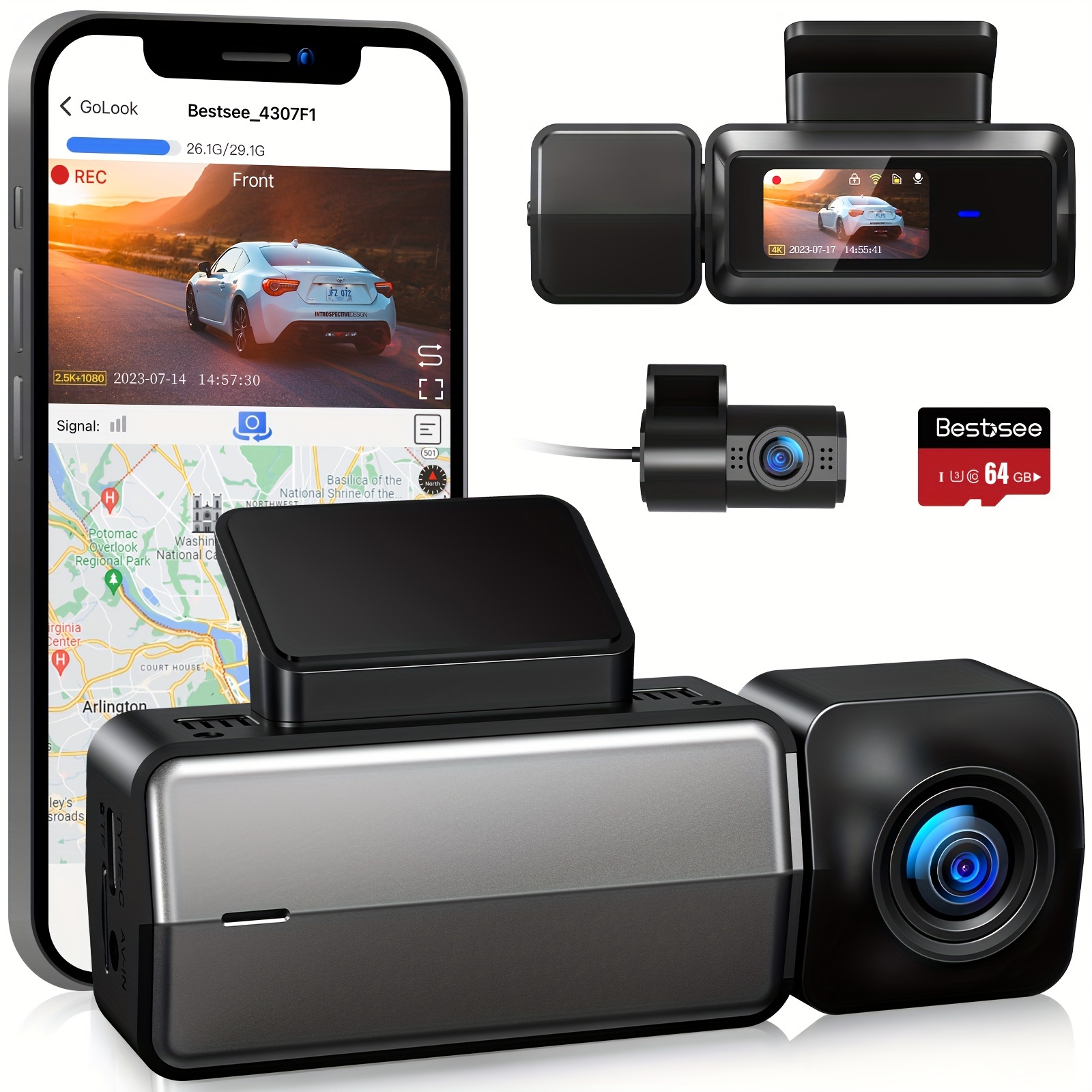 4k Dash Cam Front Rear Wireless Wifi Dual Dashcam - Temu
