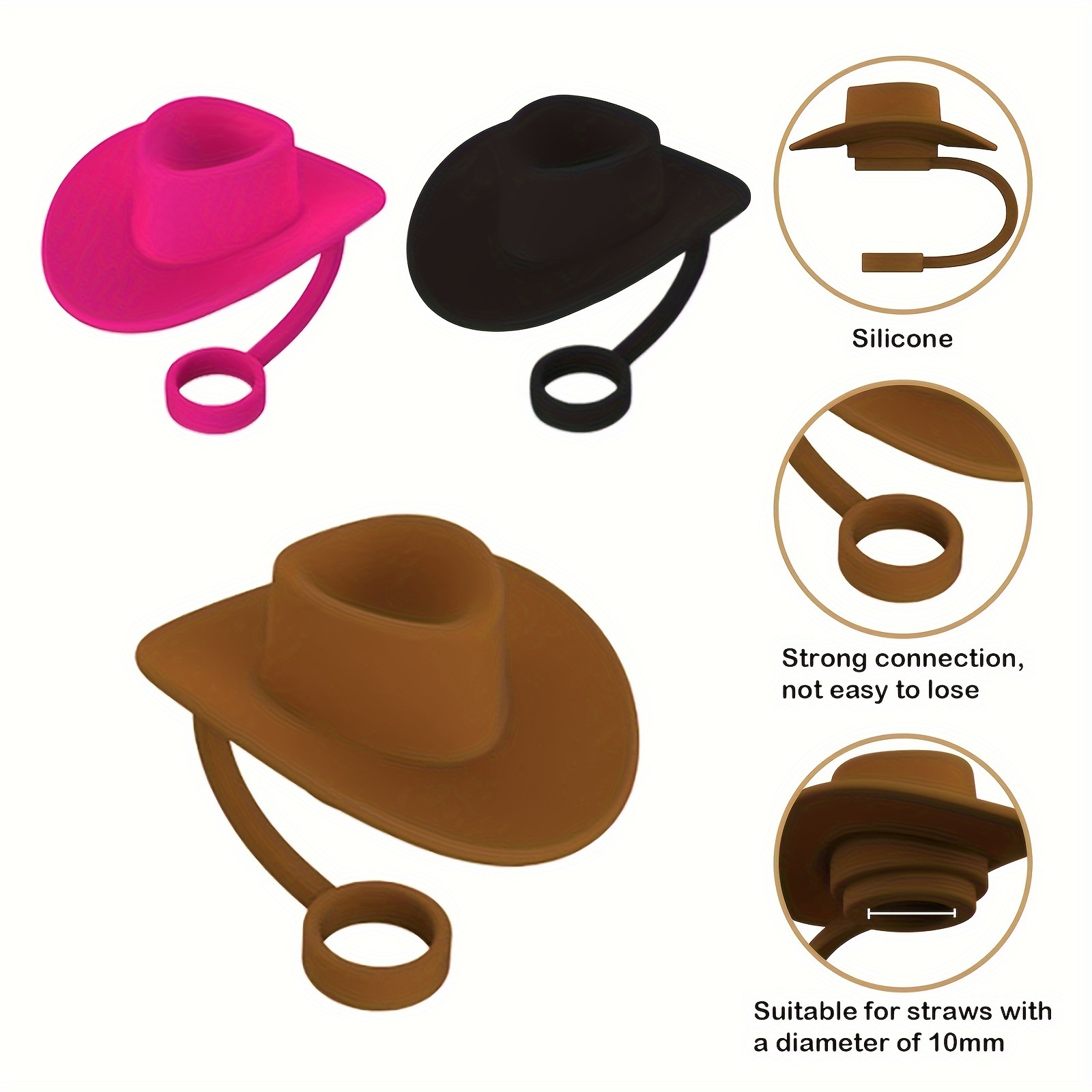 3pcs 6pcs silicone cowboy hat shaped straw covers cute cartoon straw ...