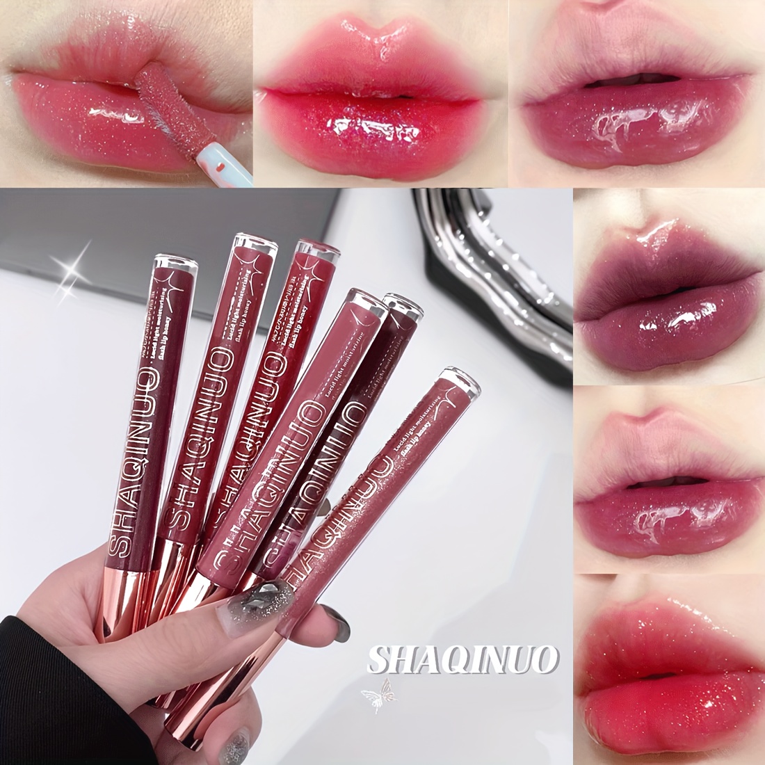 6가지 쉐이드 미러 글로시 립 글레이즈 반짝이는 모이스처라이징 립 글로스 하이드레이팅 샤인 글리터 립 메이크업 뮤직 페스티벌을 위한 롱래스팅 빛나는 립스틱 세트