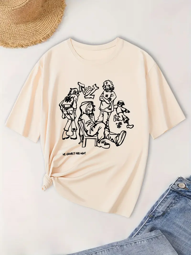 Plus Size Cartoon Print T Shirt Casual Crew Neck Short Temu United