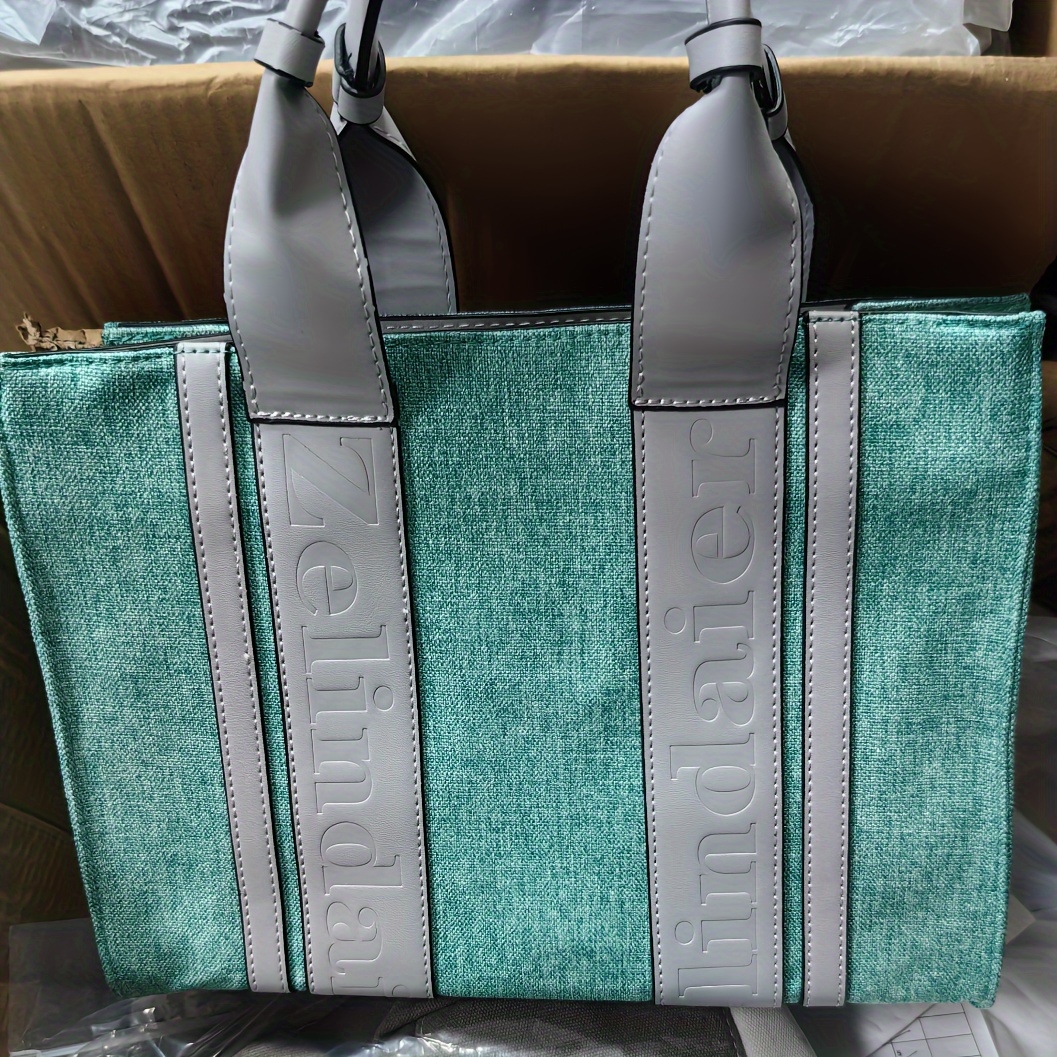 Portable Letter Embossed Tote Bag Color Blocking Large - Temu United ...