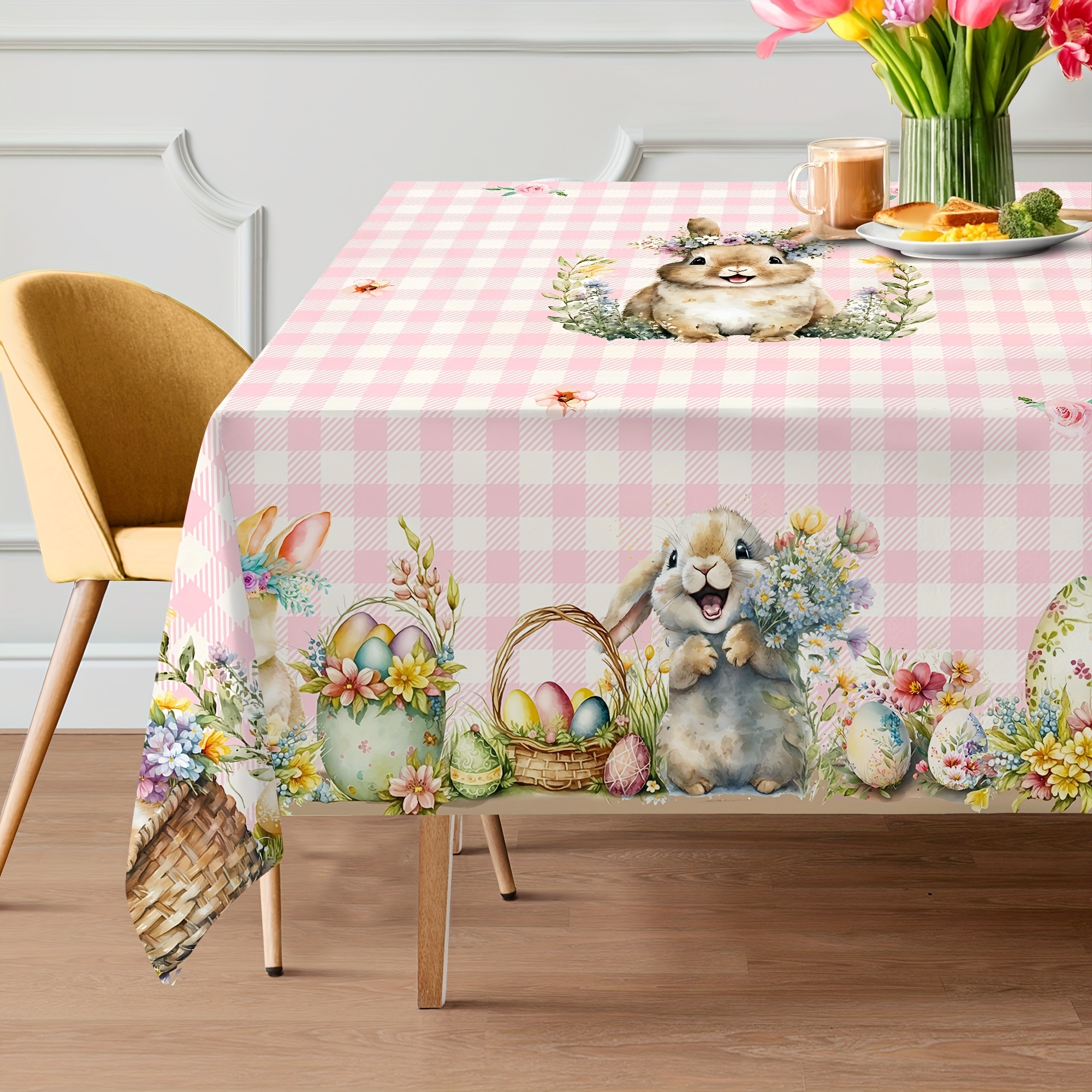 easter theme tablecloth cute bunny egg floral printed - Temu Australia