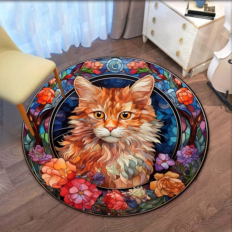 2 Crystal Velvet 3d Stained Glass Colorful Flowers Cat Round - Temu ...