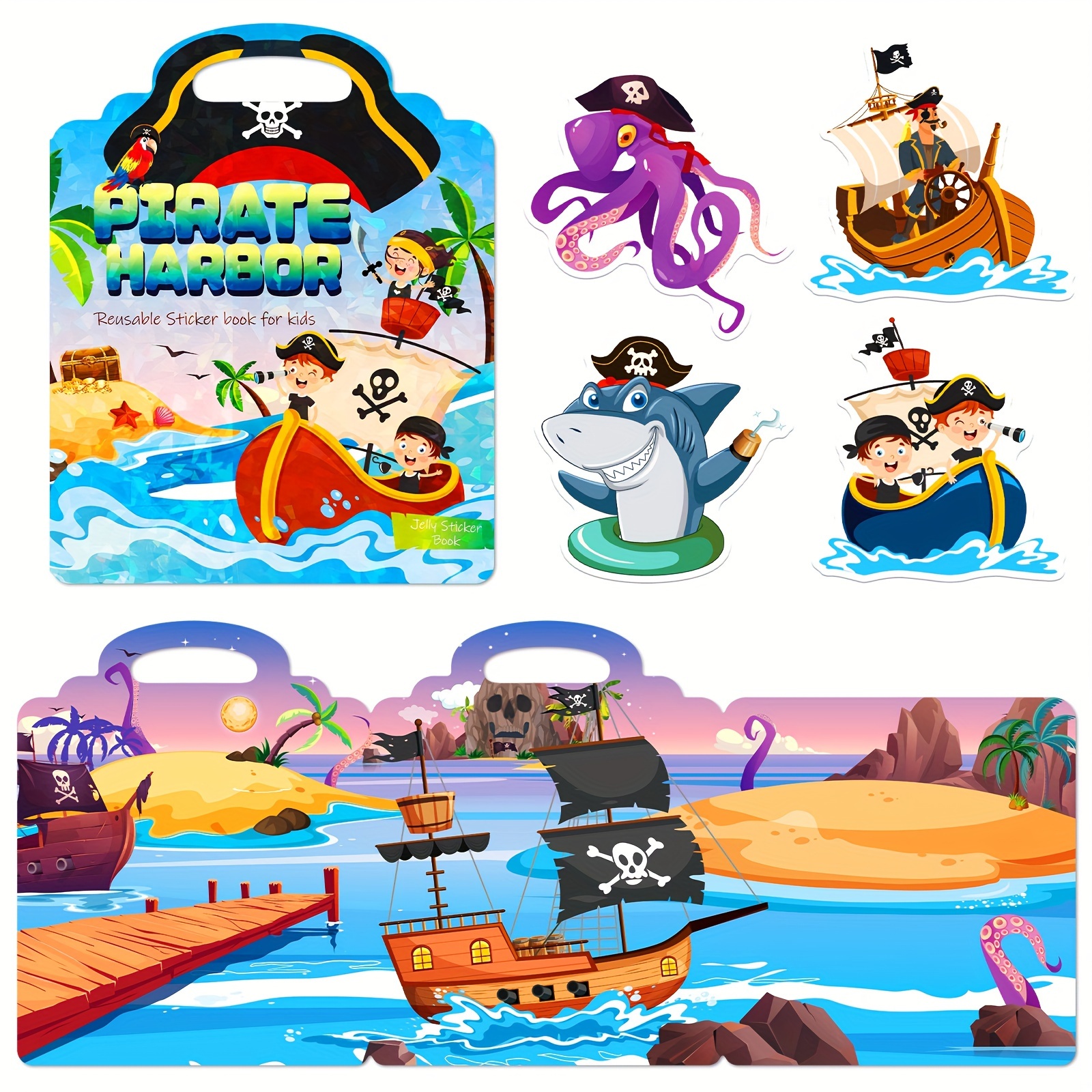 cartoon pirate harbor sticker book educational stickers fun - Temu