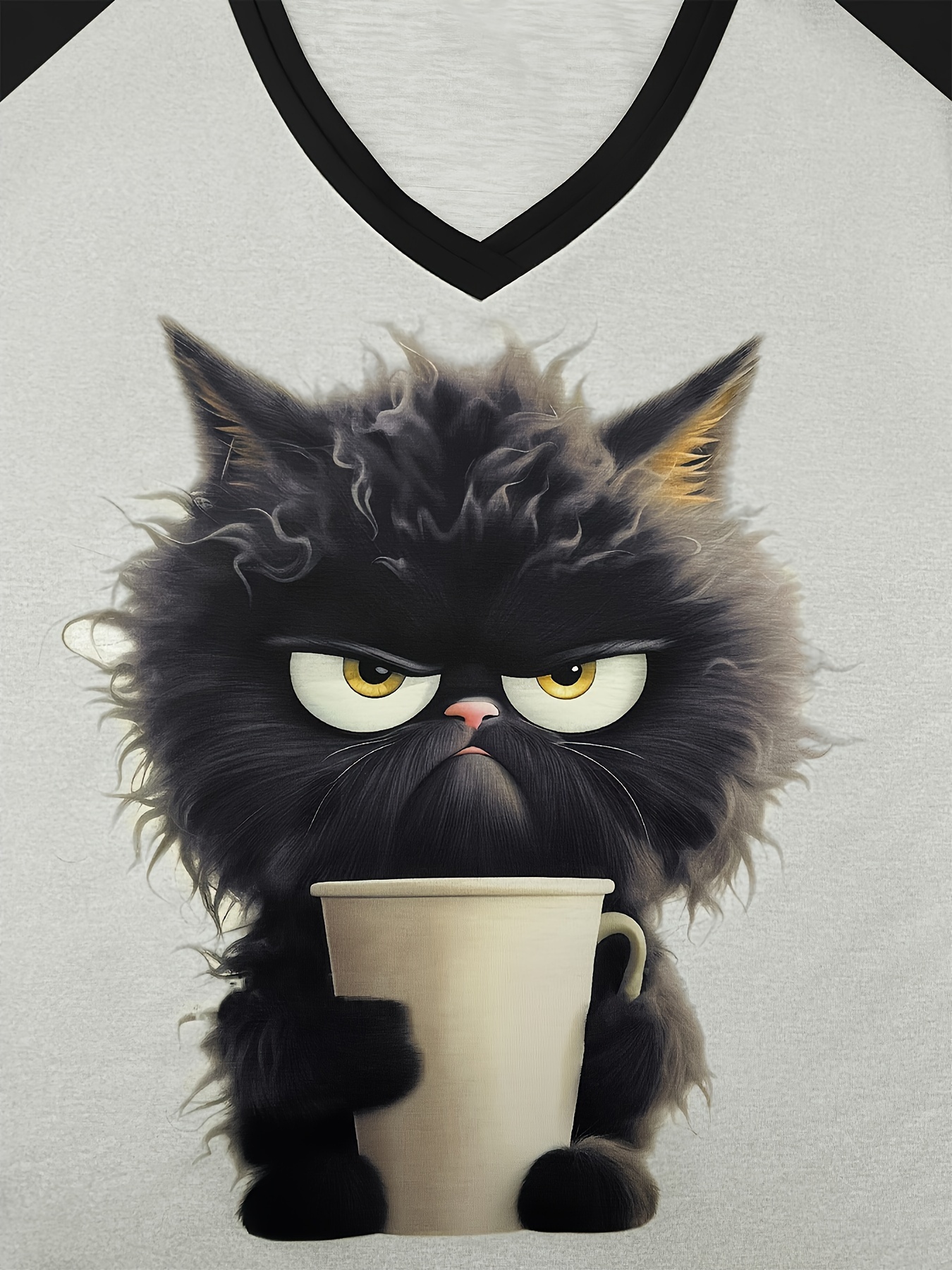 Cute Cat Print Color Block T shirt Casual V Neck Long Sleeve - Temu