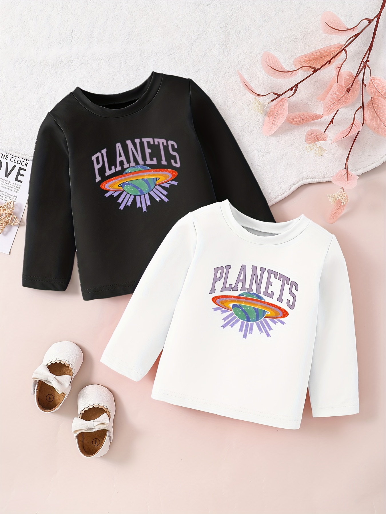 Cotton Long Sleeve T shirt Planets Print Kids Casual Crew - Temu ...