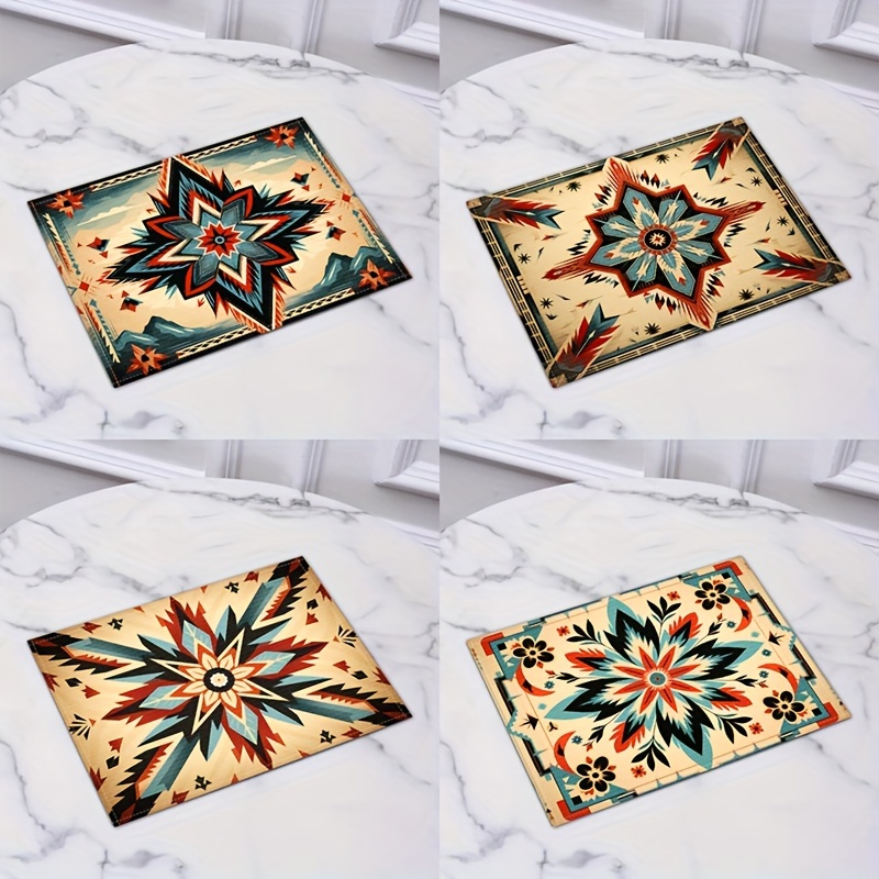 Linen Placemat Colorful Symmetrical Geometric Pattern - Temu Canada