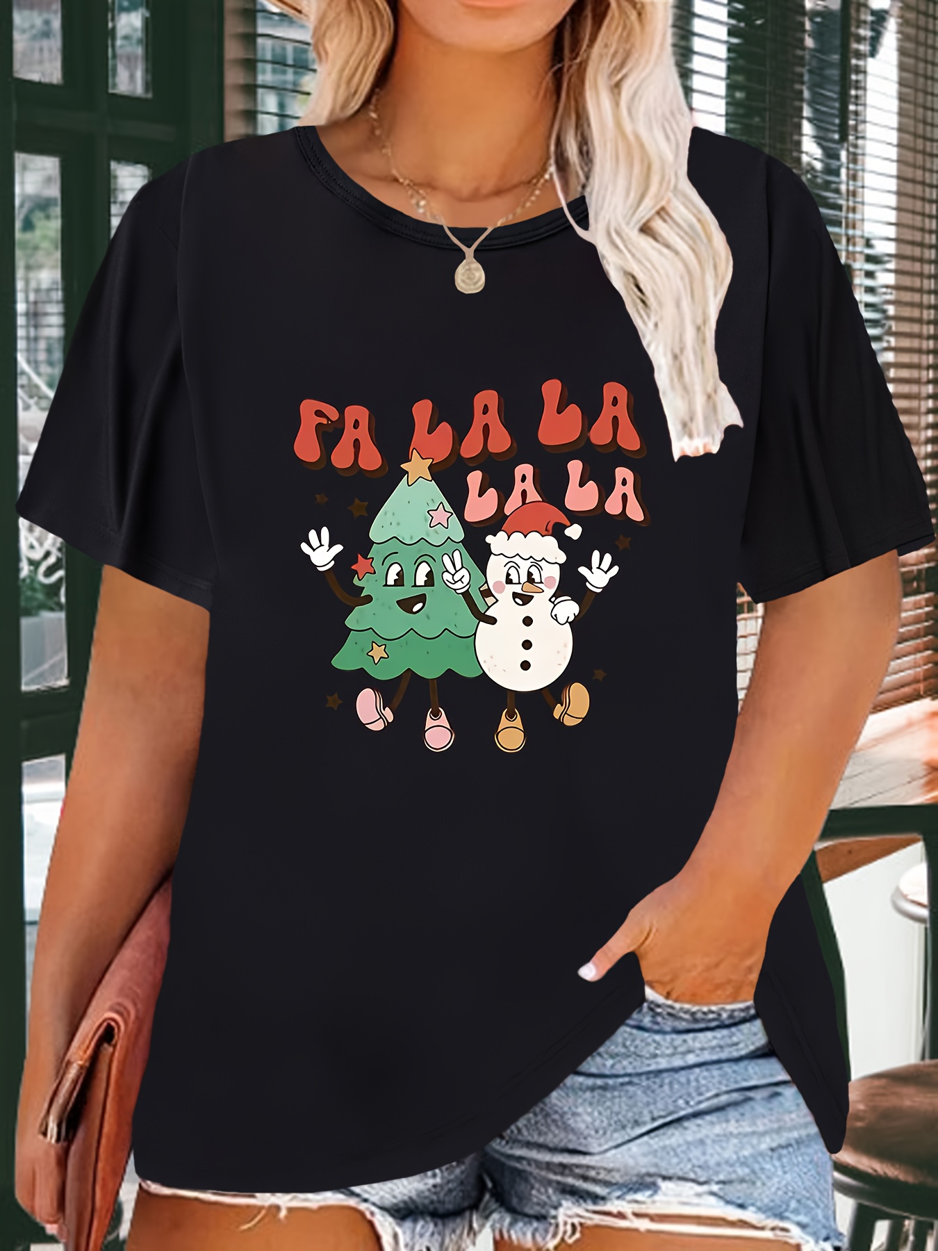 cute christmas cartoon print t shirt fashion casual crew - Temu New Zealand