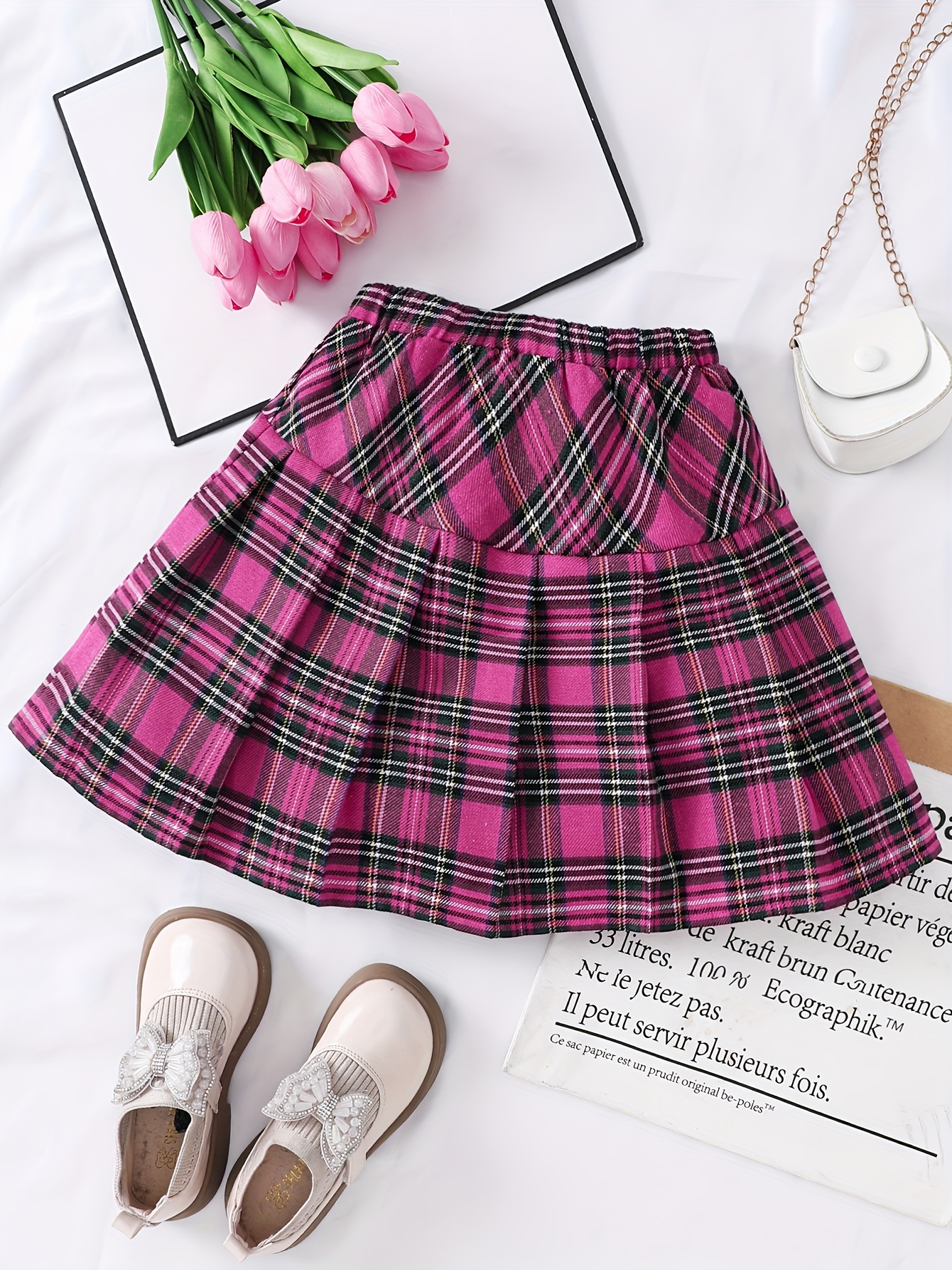 Girls Preppy Style Plaid Skirt A line Pleated Short Skirt - Temu Ireland