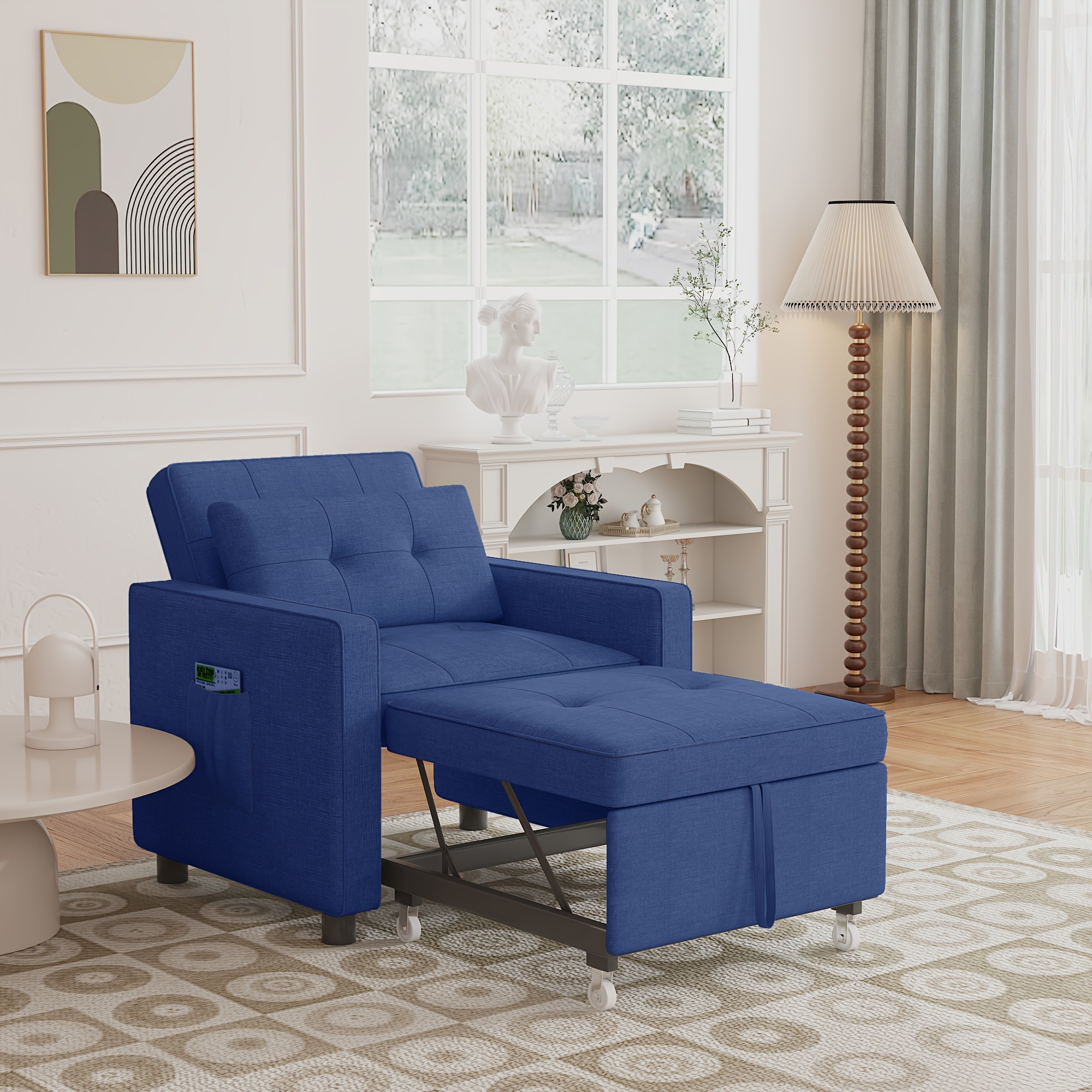 3 in 1 Convertible Sofa Bed Chair Sleeper Chair For Bedroom Living Room Blue