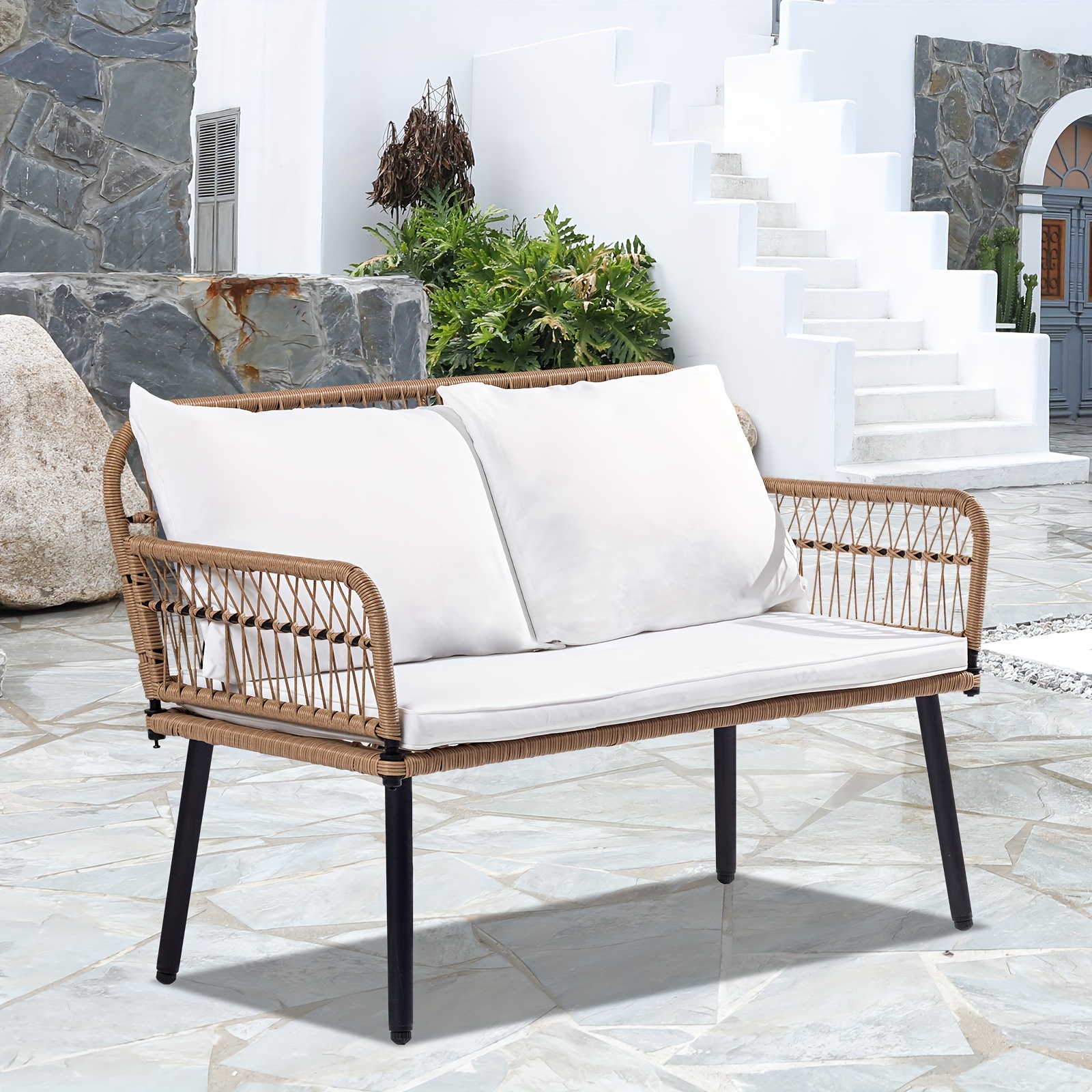 garden outdoor patio love seat outdoor boho chair beige pe Temu