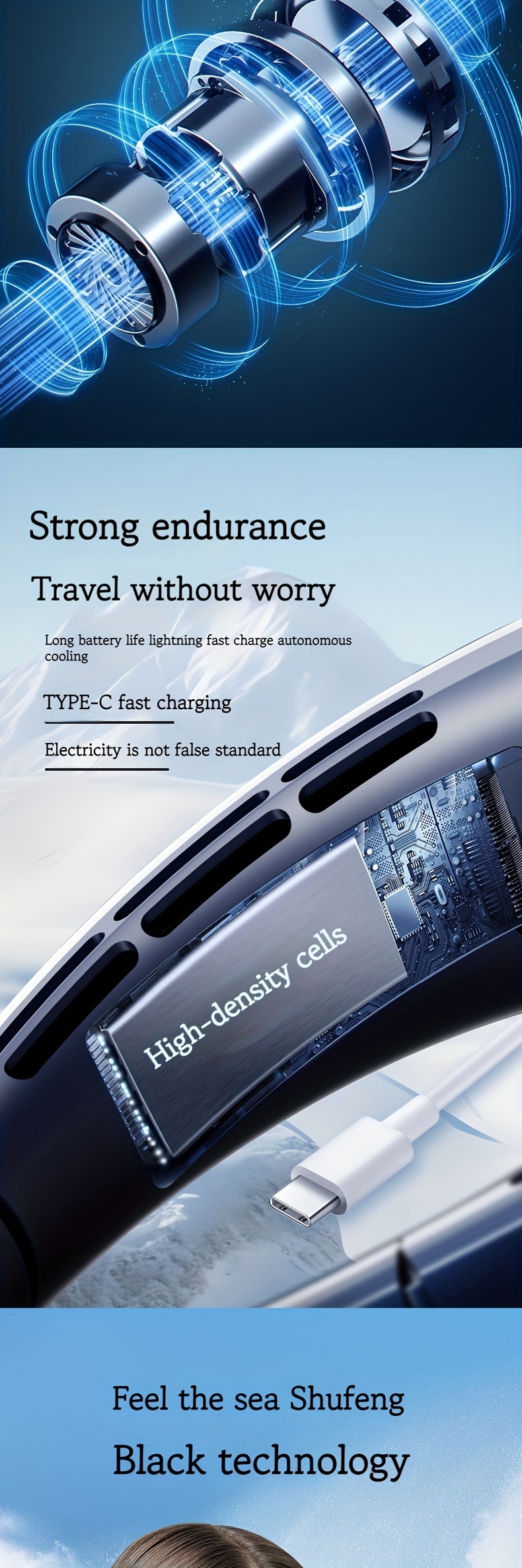 New 2024 Neck hanging Fan Cooling Function Mini Portable Air - Temu ...