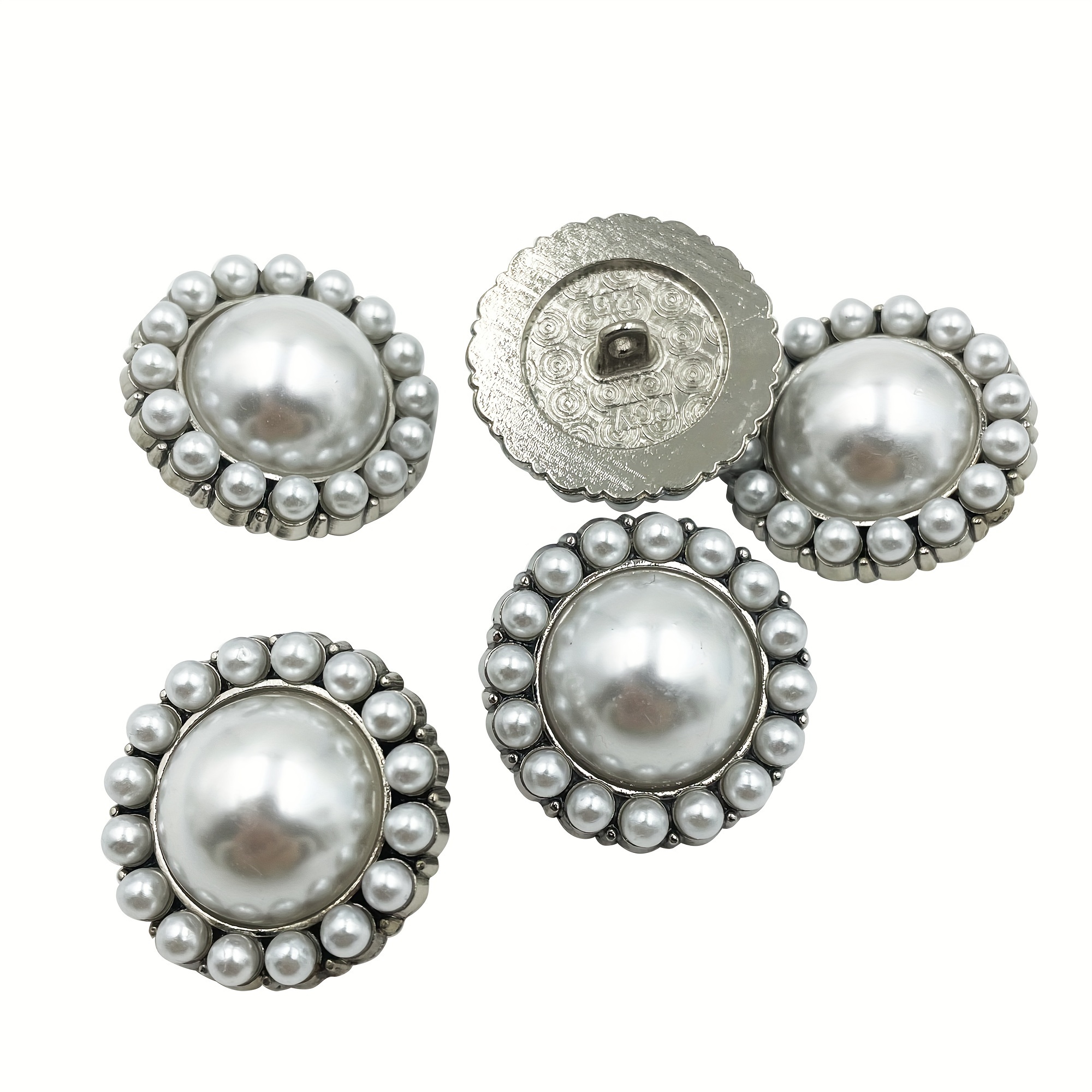 10 Pack 25mm Elegant Metal Shank Buttons With Faux Pearl Center For ...