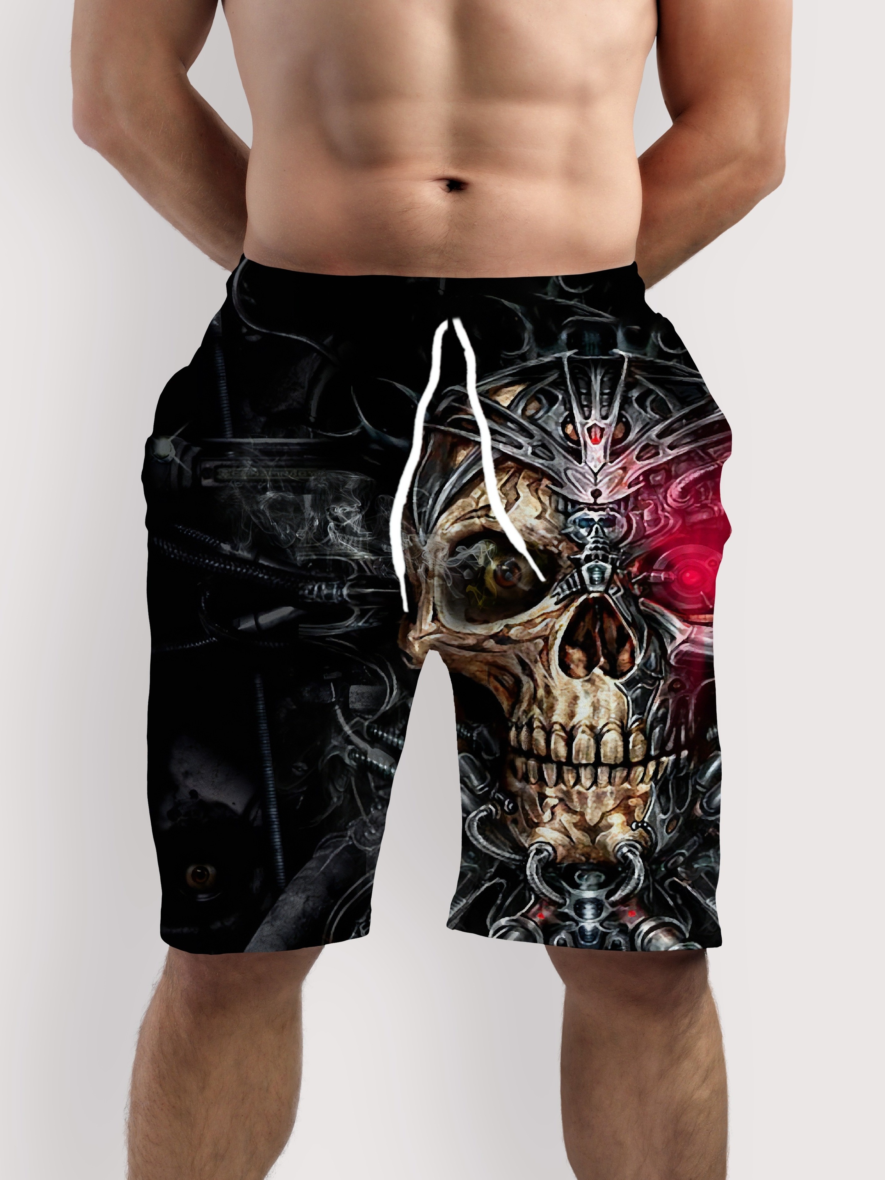 Skull Print Men's Comfy Shorts Summer Drawstring Casual - Temu Australia