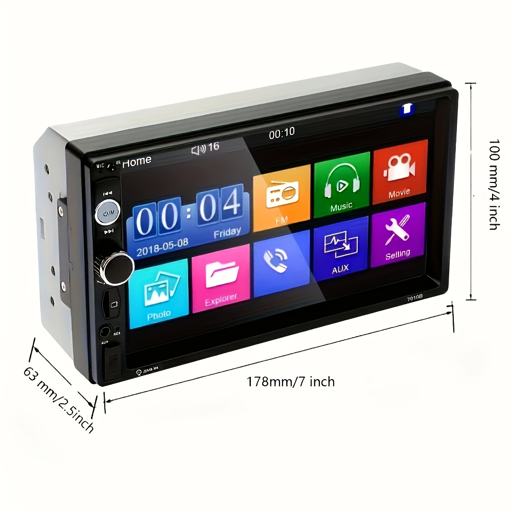 Rádio De Carro Hikity Double 2 Din 7 Polegadas Com Tela Sensível Ao Toque Hd, Reprodutor Mp5 Com ...