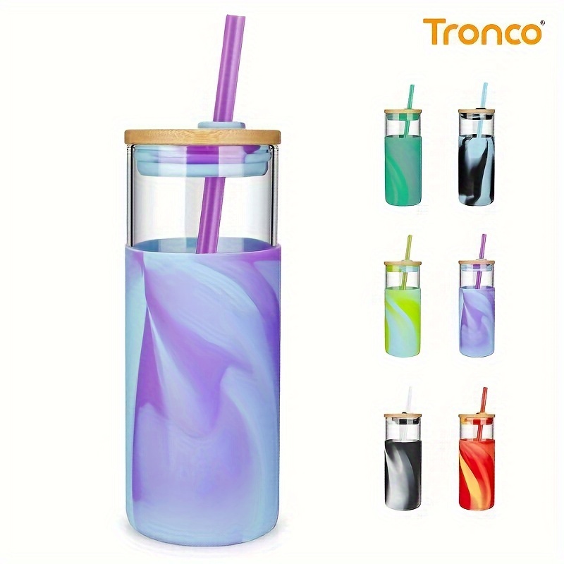 Glass Tumbler Straw Bamboo Lid Iced Coffee Cup - Temu