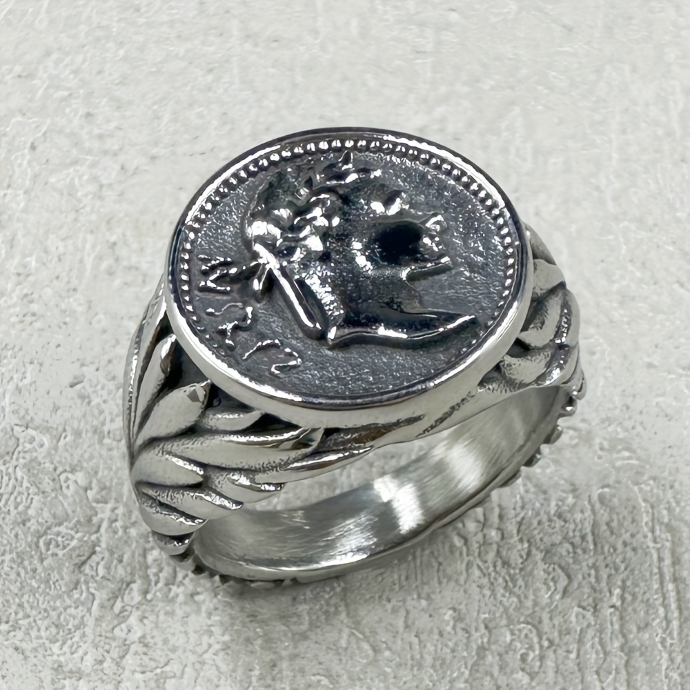 Fashion Roman Emperor Golden Silvery Ring Men Punk Retro - Temu United ...