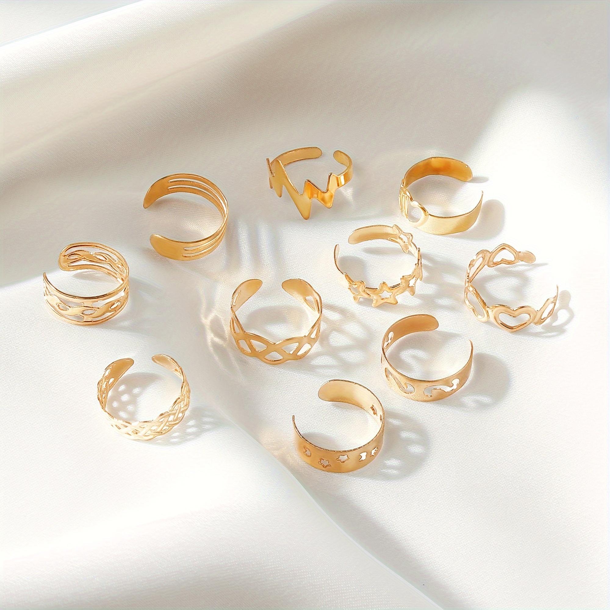 Heart Star Moon Women's Open Toe Ring Set Golden Silvery - Temu United ...