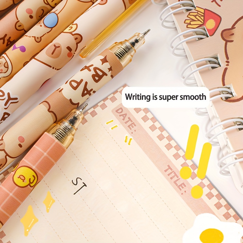 Cute Capybara Gel Pens Set Of 6 Plastic Retractable Gel Ink Rollerball ...