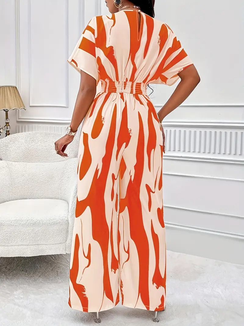 Allover Print Wide Leg Jumpsuit Elegant Batwing Sleeve Temu United
