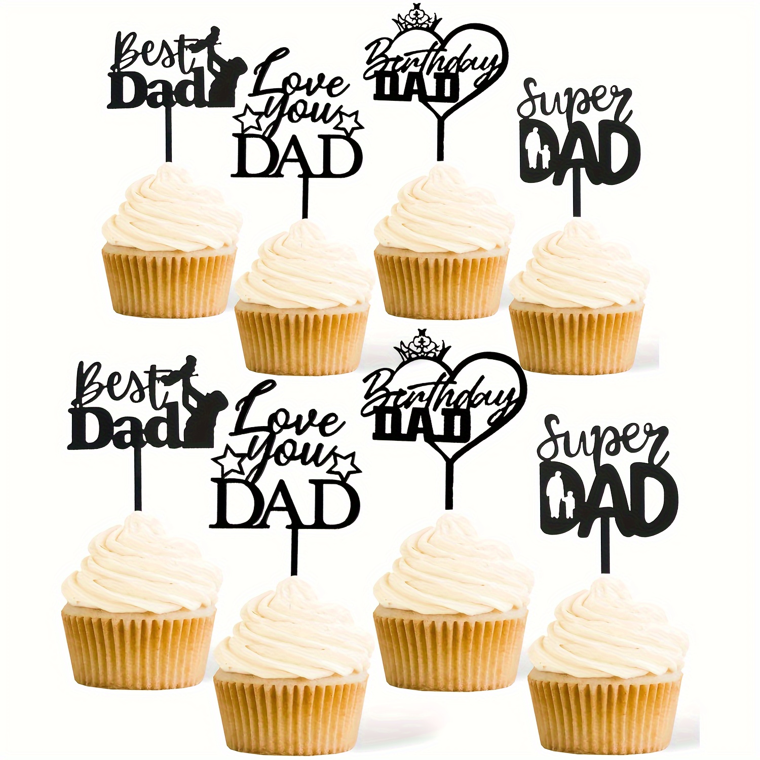 4 Pack(40pcs) Acrylic Black Father's Day Cake Topper For Birthday ...