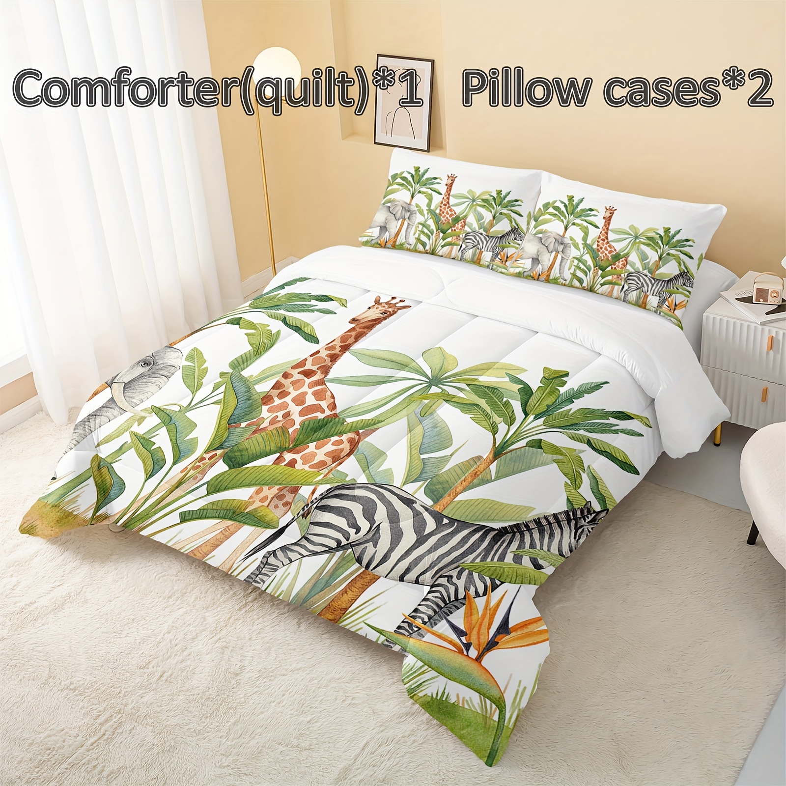 Wild Animal Comforter Set Elephant Giraffe Zebra Comforter - Temu
