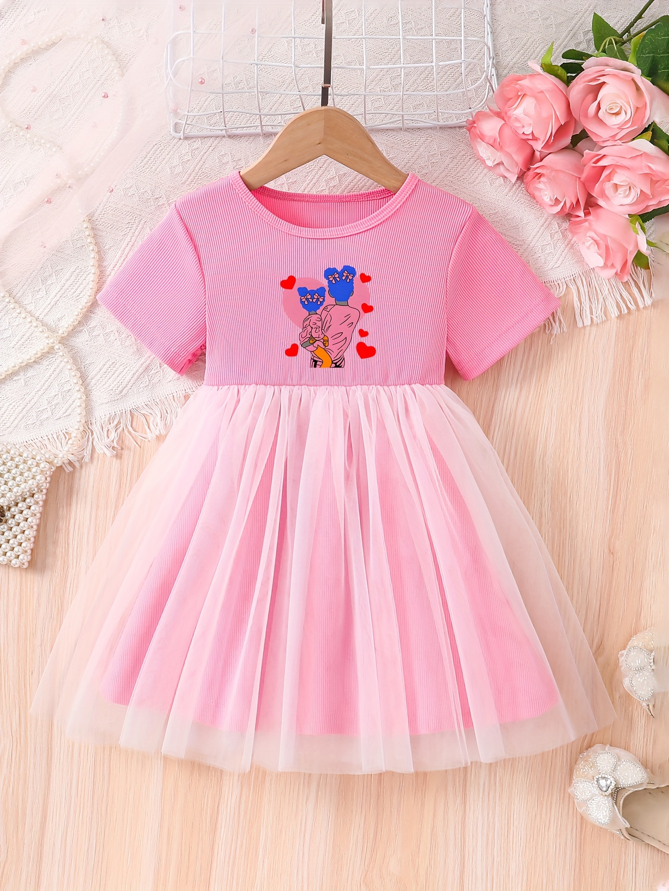 Adorable Family Print Short Sleeve Tutu Dress For Girls Summer Party ...