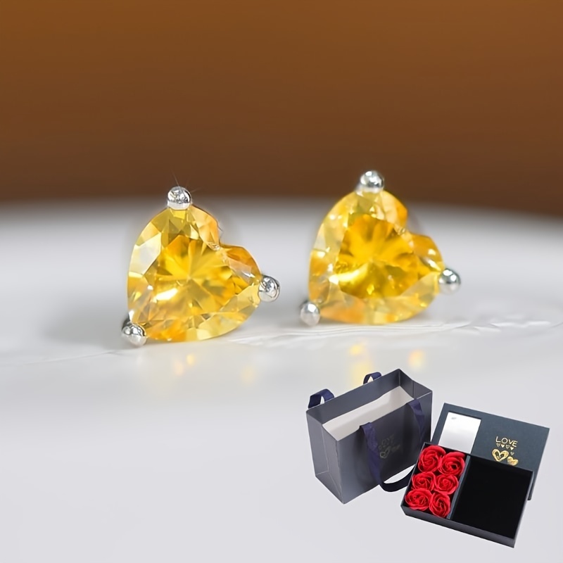 Cute Heart shaped Yellow Moissanite Stud Earrings Moissanite - Temu ...