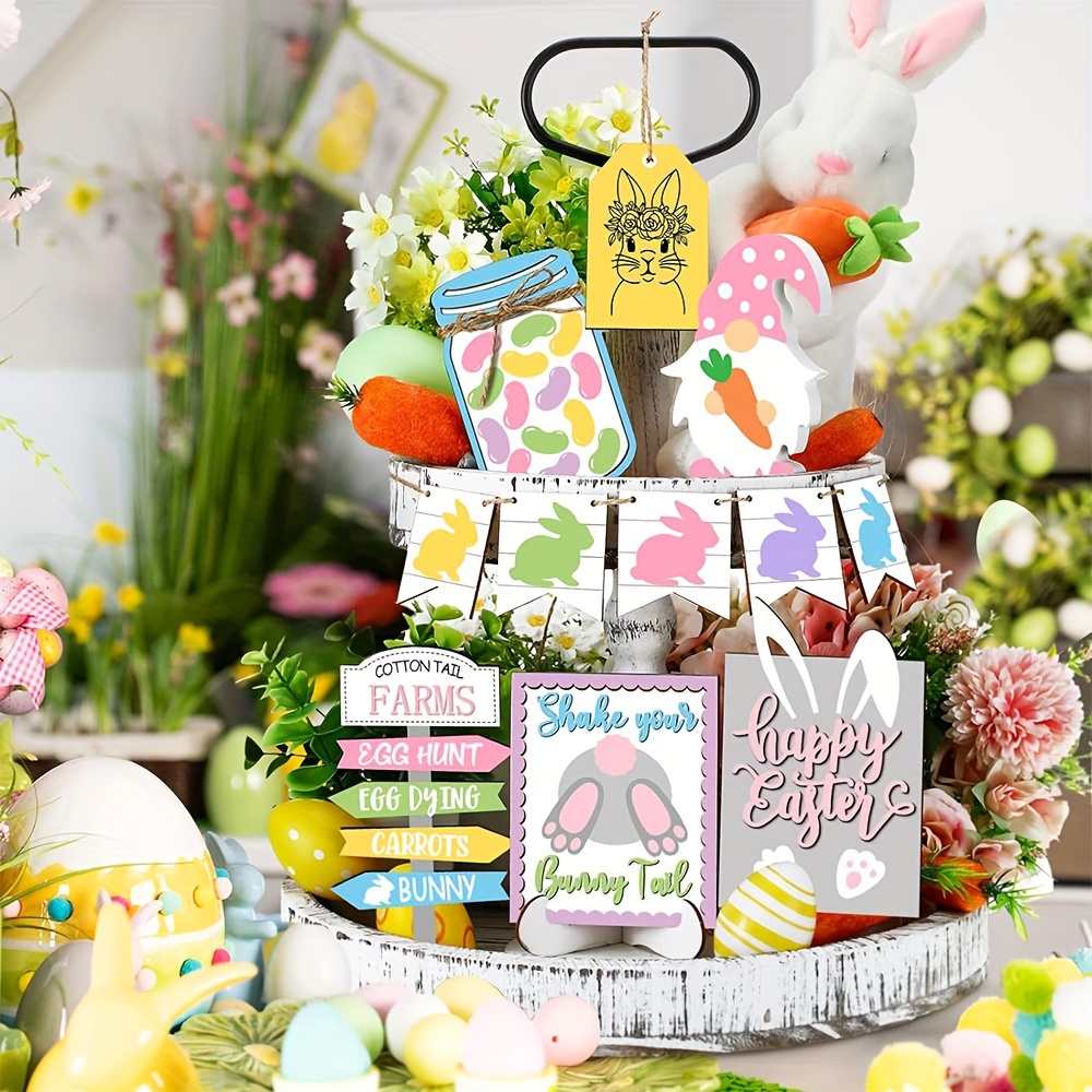 easter tiered tray decor spring farmhouse mini wood signs - Temu Canada