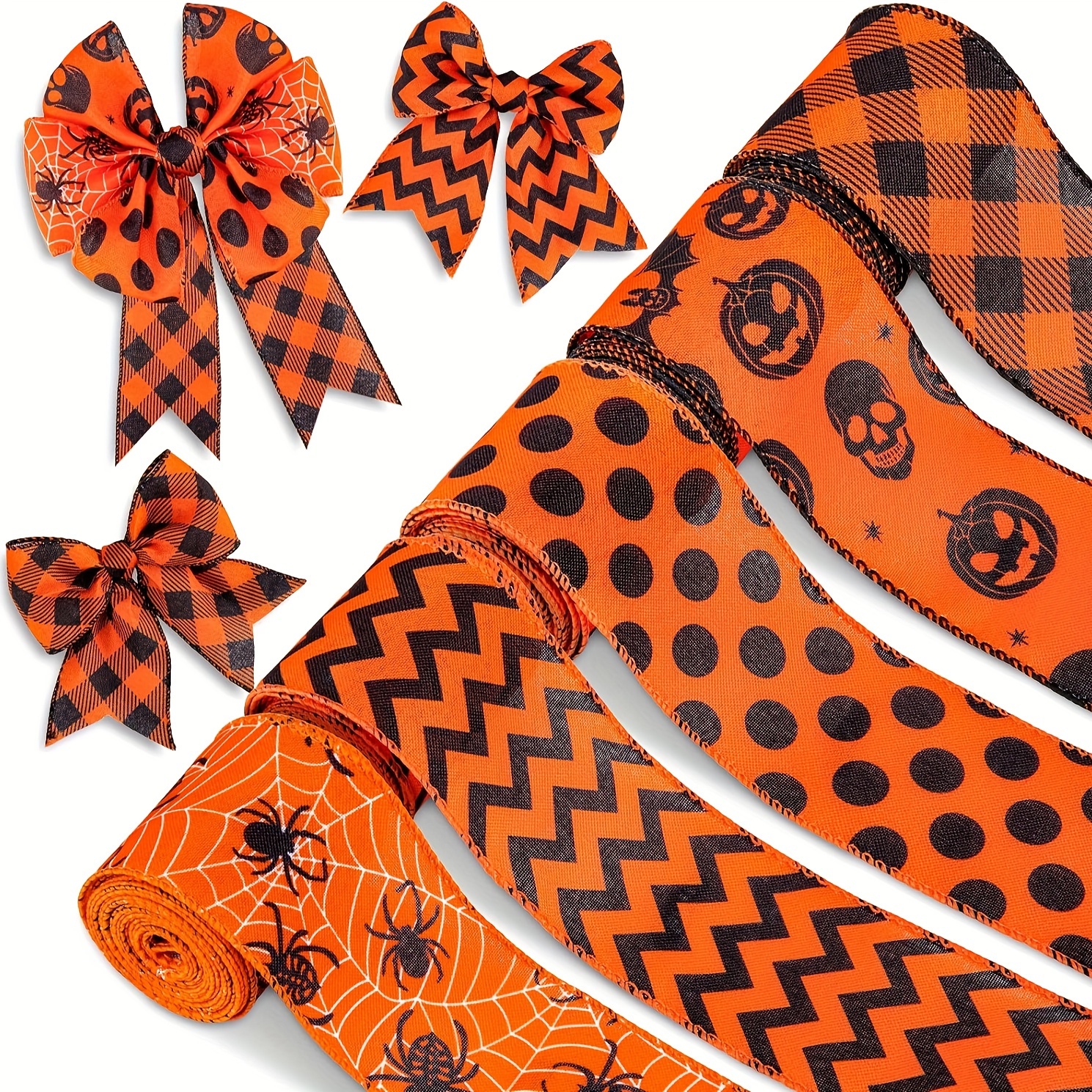 Halloween Craft Ribbon Bundle Orange Black Wired Edge - Temu