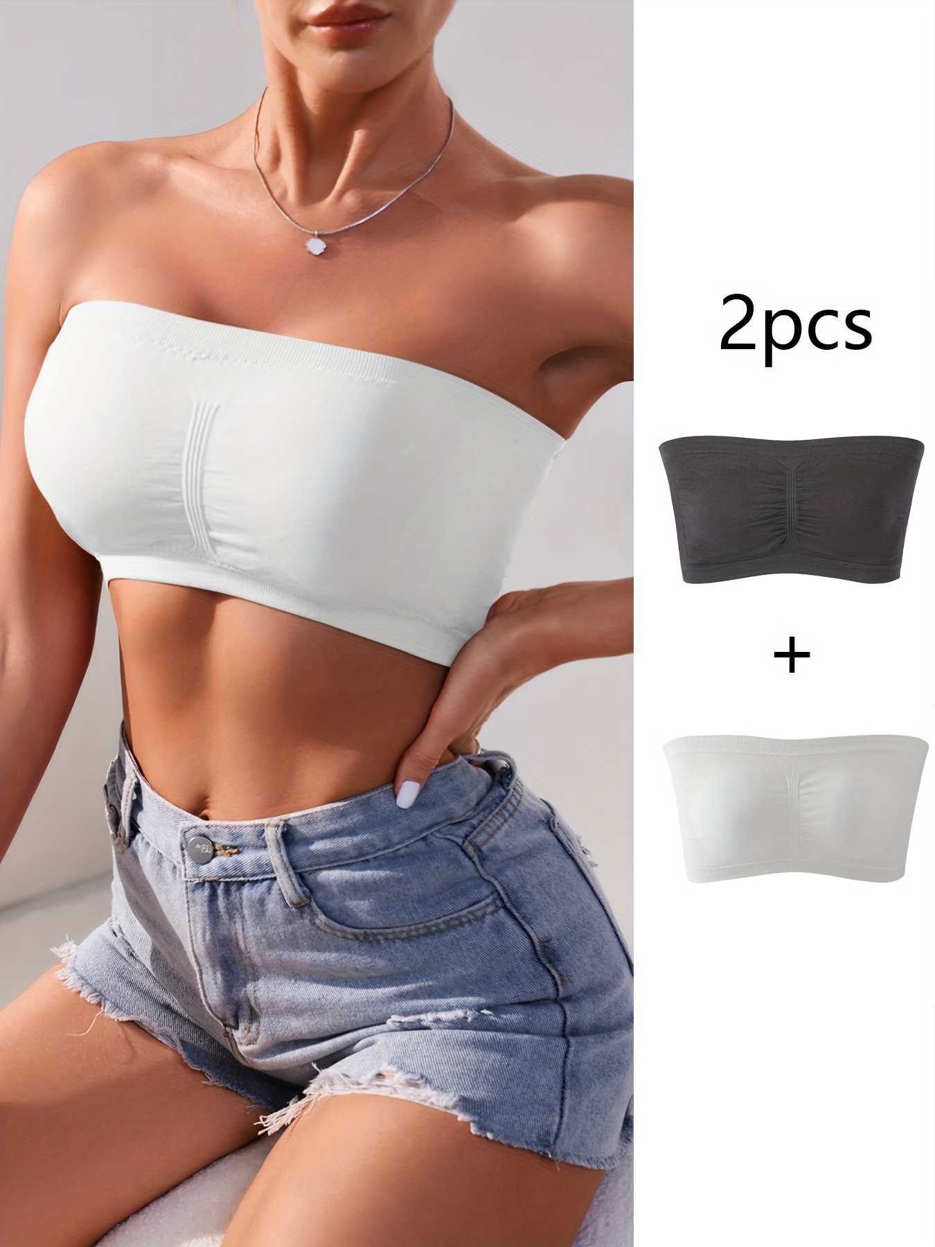 women s strapless bandeau tube bra anti slip wireless high Temu United Kingdom