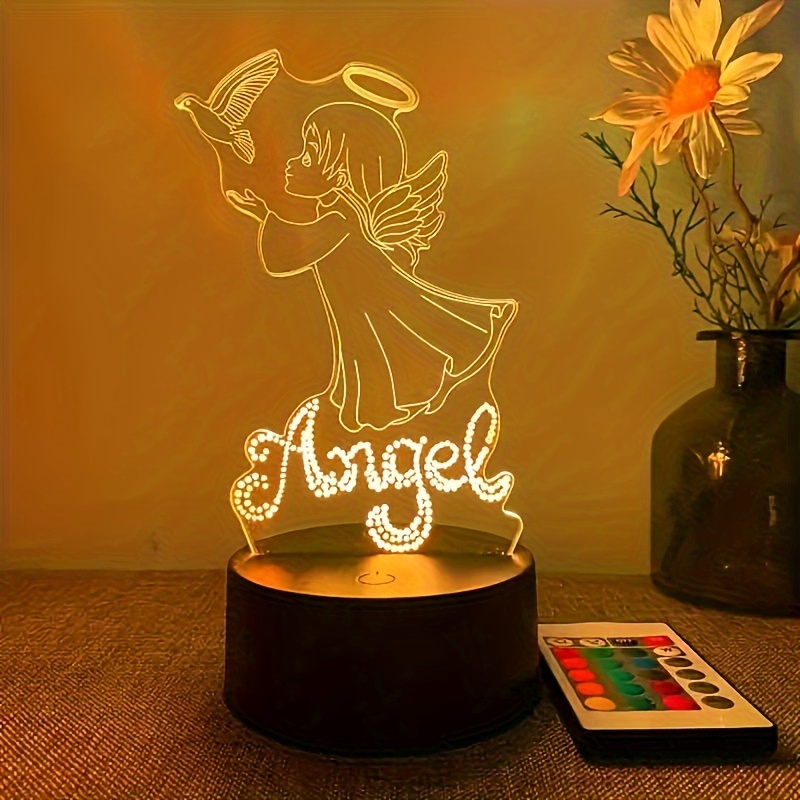 Novel 3d Night Light Black Remote Control 16 Color Angel Usb - Temu ...