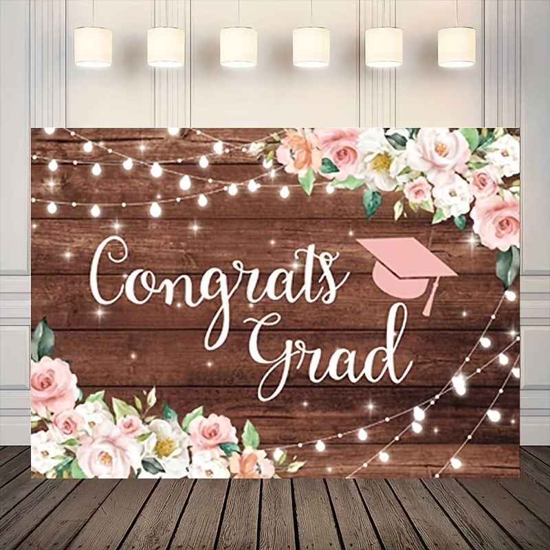 Congrats Grad! Pink Floral Happy Graduation Banner Polyester - Temu