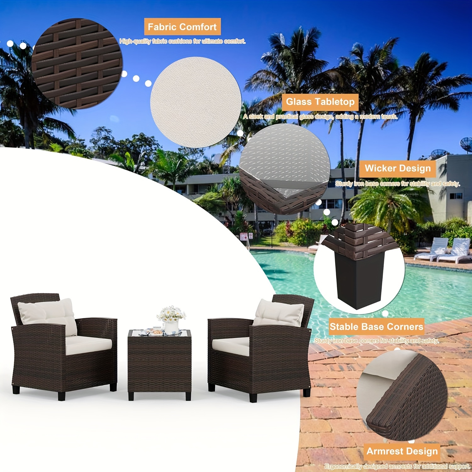 Celebalcony 3 Pieces Patio Furniture Set 3 Pieces Pe Rattan Wicker ...