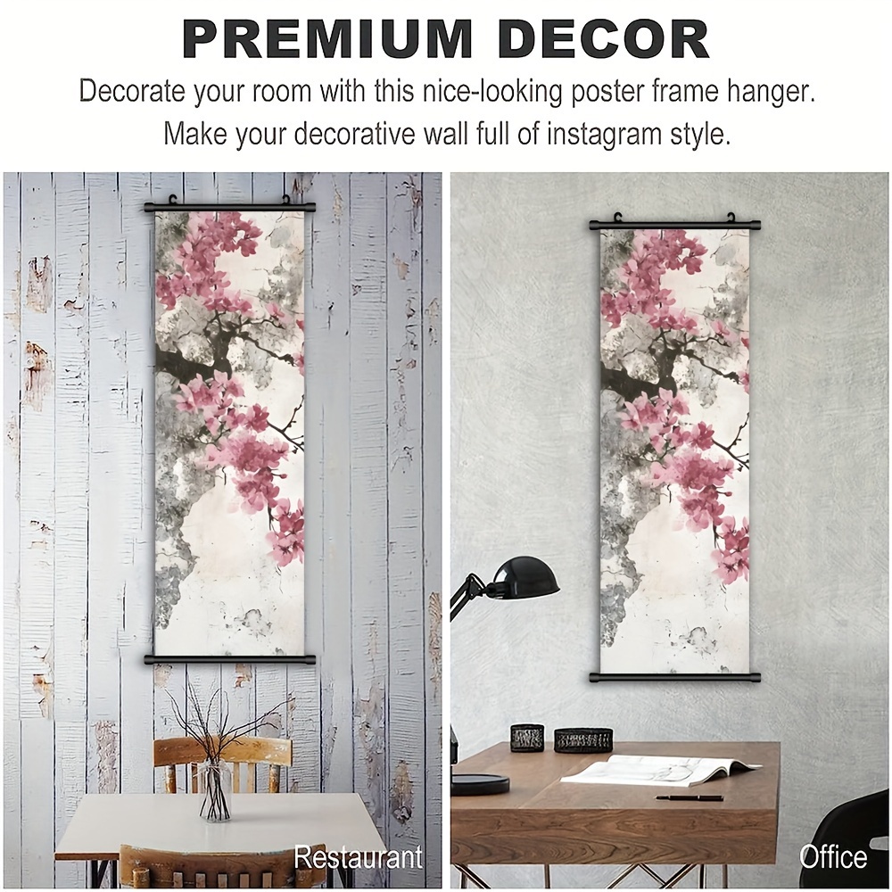 1pc ink style canvas poster pink floral painting hanging scroll canvas ...
