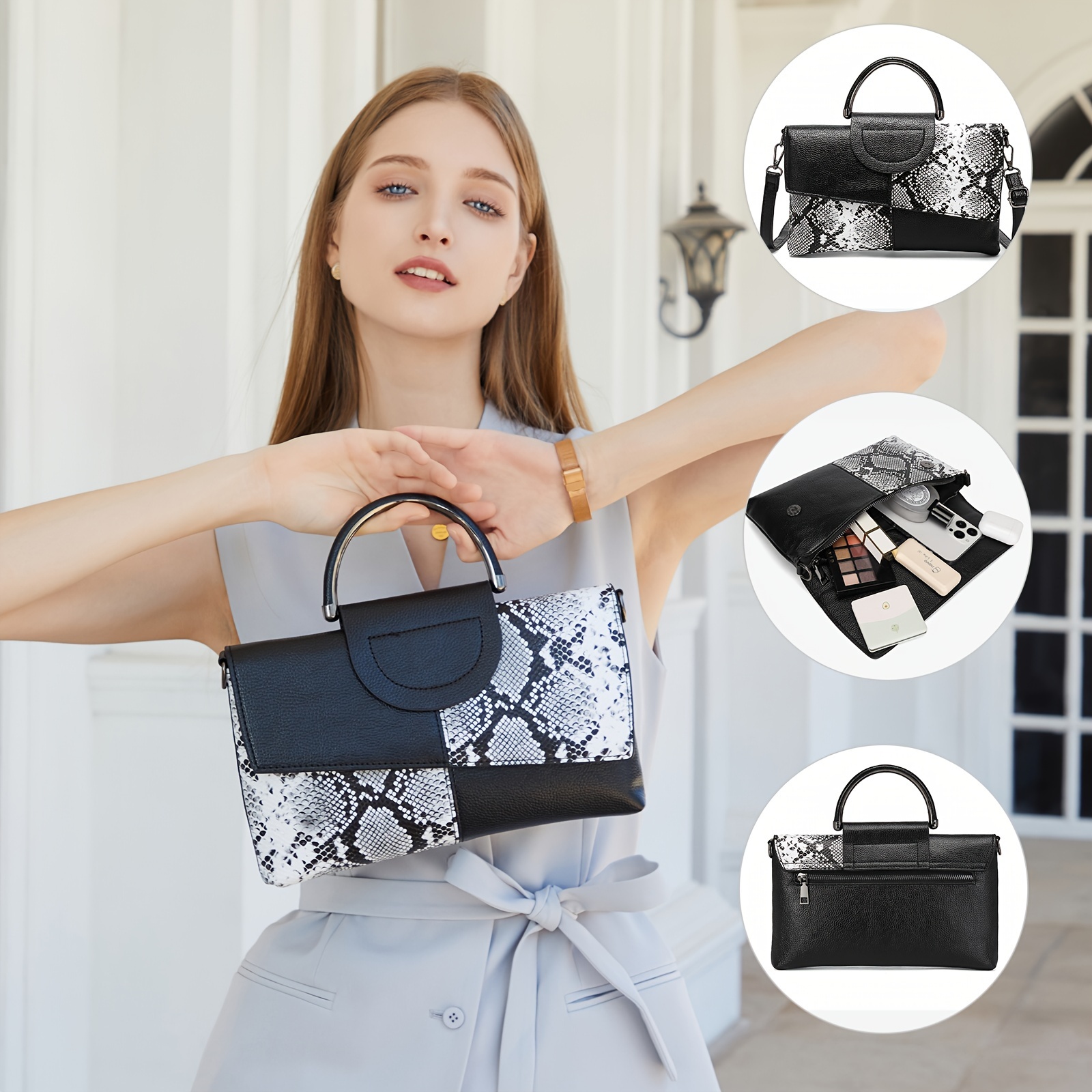 Elegant Snake Skin Pattern Shoulder Wallet Classic Textured - Temu Portugal