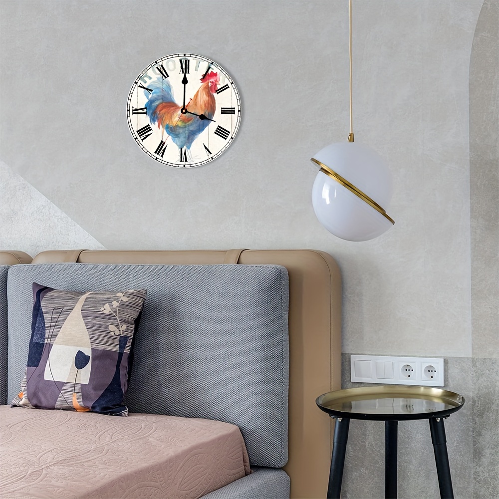 Rooster Wall Clock Farmhouse Wooden Silent Movement Battery - Temu
